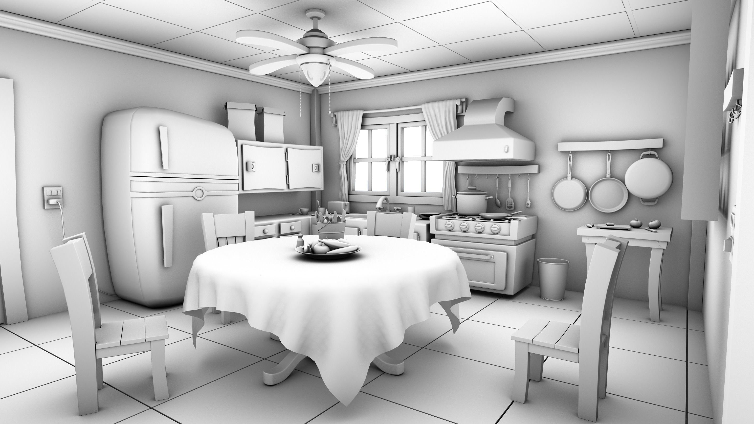 3D Cartoon kitchen environment 3D model | CGTrader