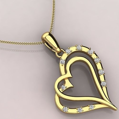 dual heart pendent with micro-prong setting diamonds 3D model 3D ...