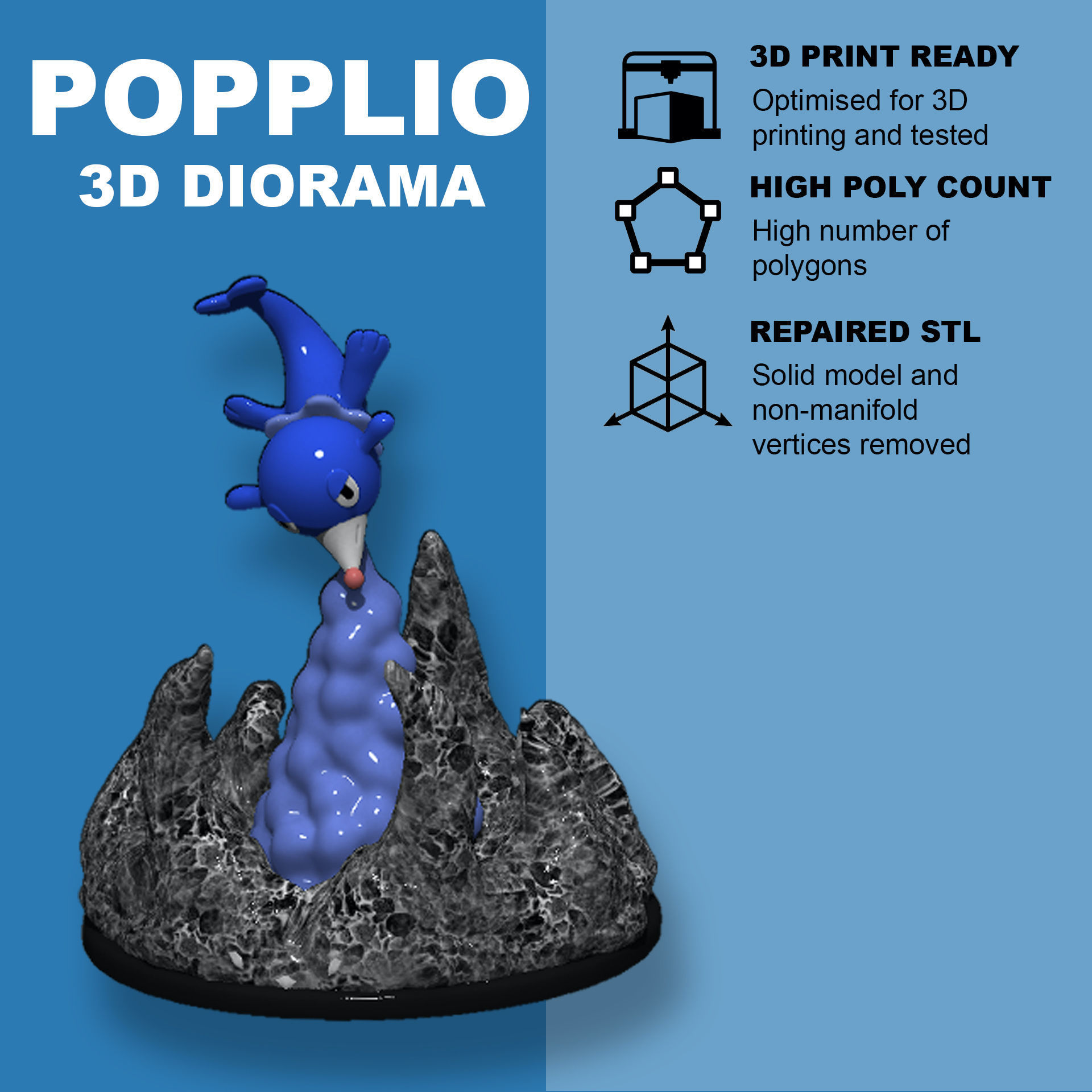 Pokemon - Popplio diorama 3D model 3D printable | CGTrader