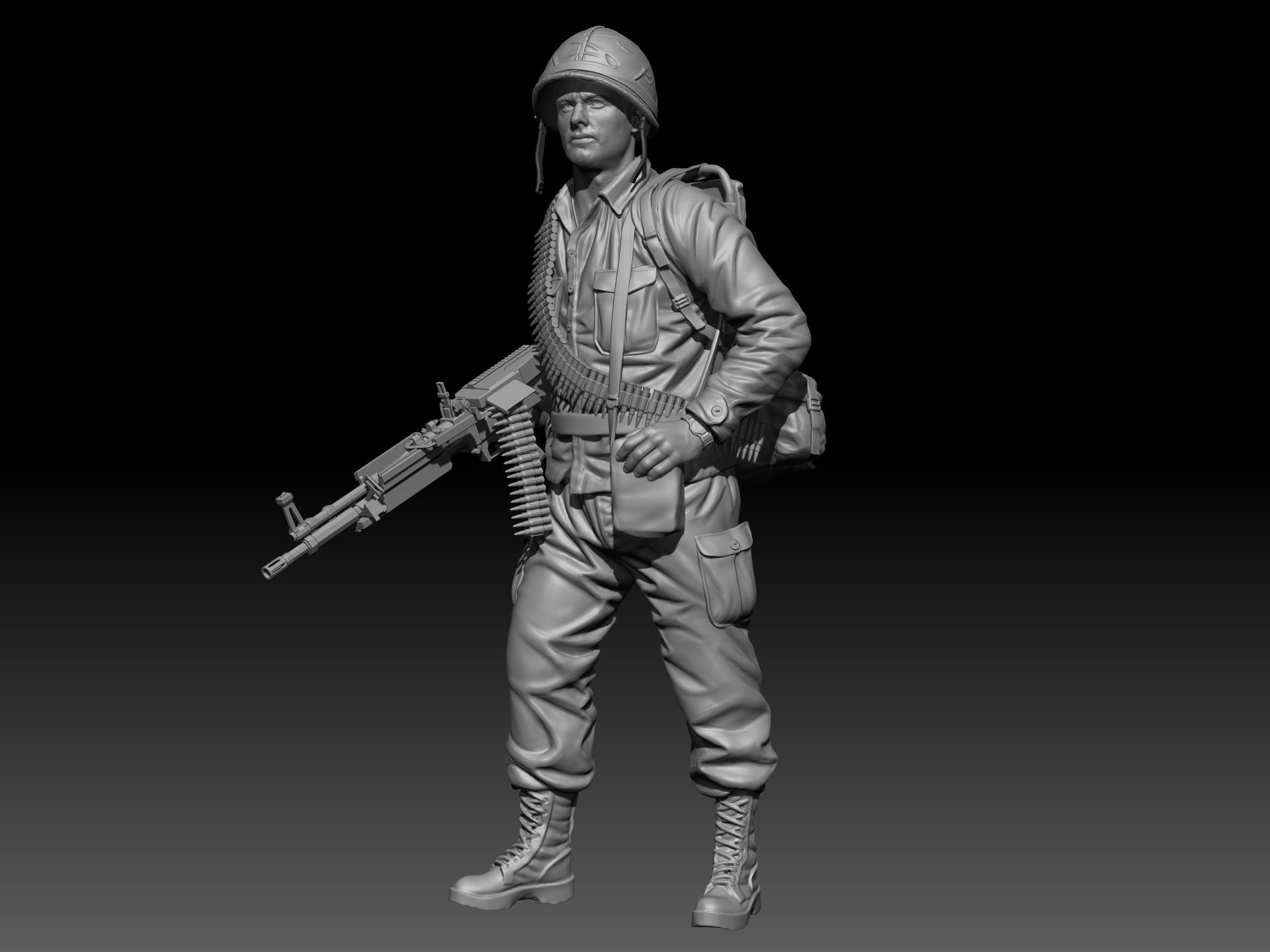 USA soldier with machine gun 1960 3D model 3D printable | CGTrader
