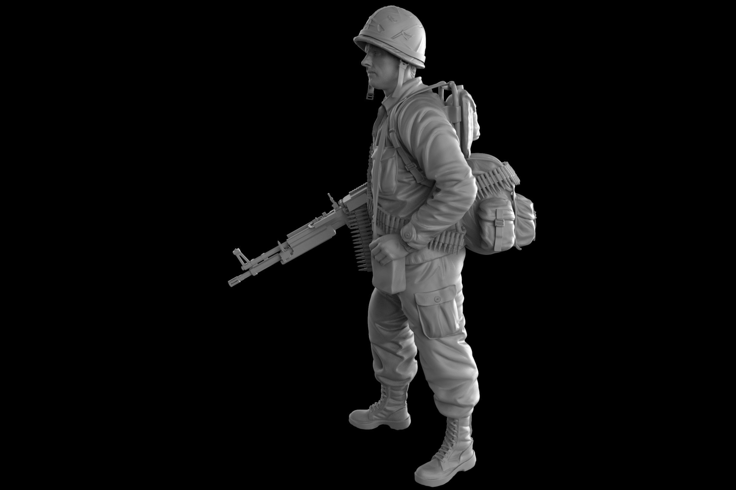 USA soldier with machine gun 1960 3D model 3D printable | CGTrader