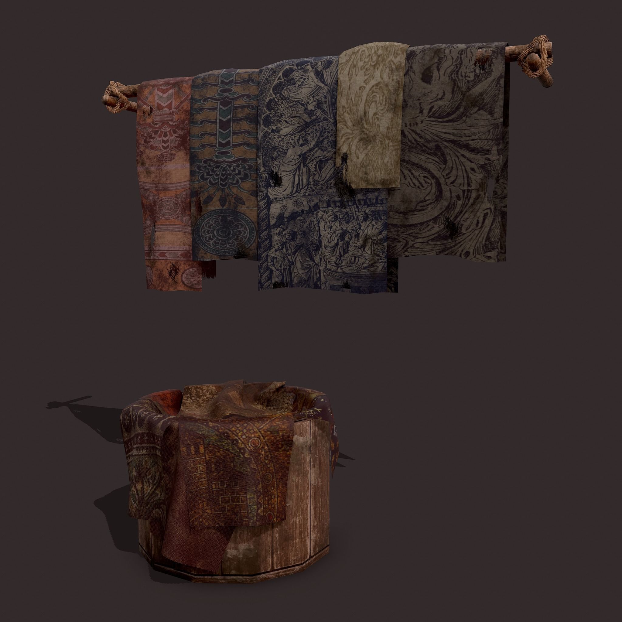 3D Model Collection Medieval Blanket Bucket and Hanger VR / AR / low ...