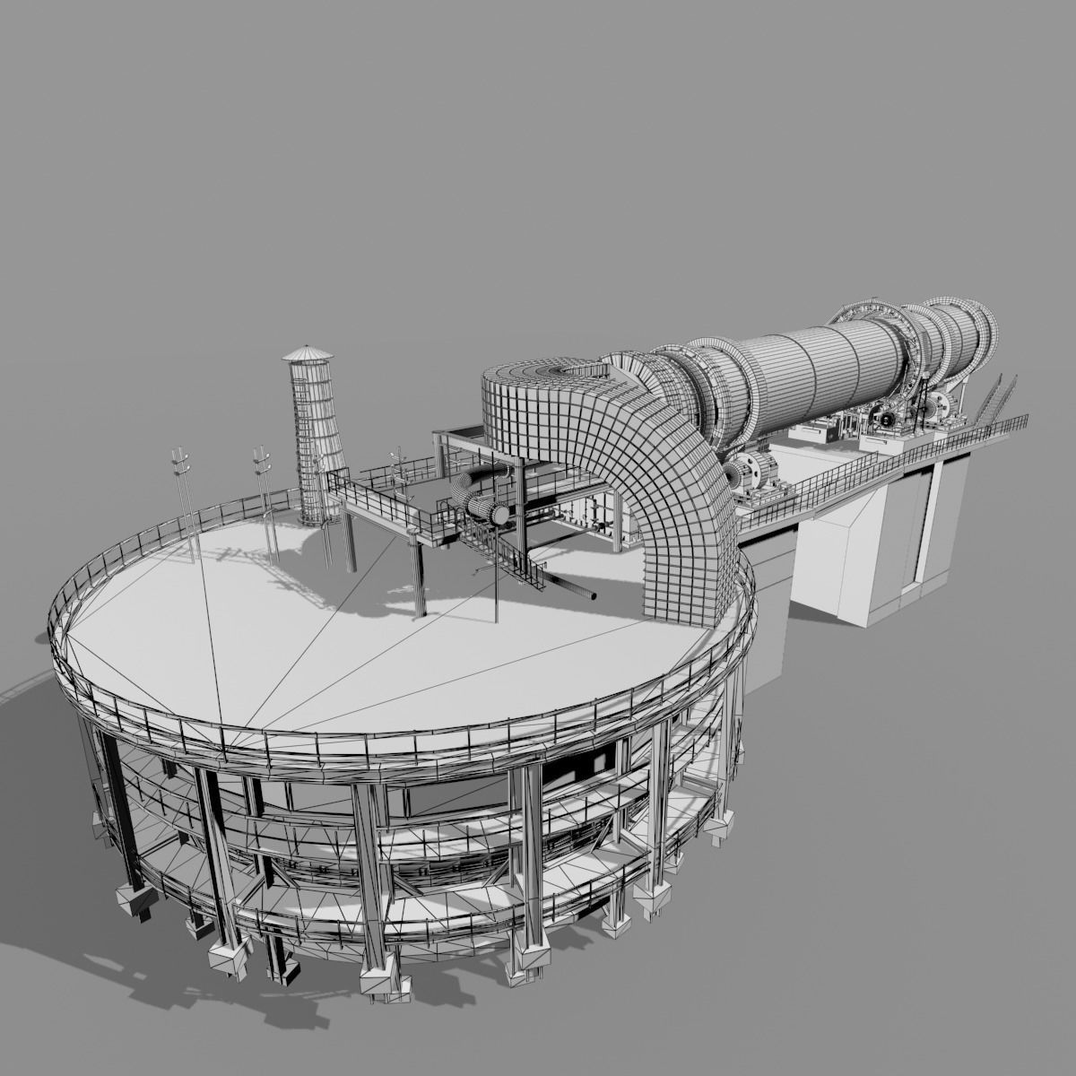 rotary kiln furnace and annular cooler 3D model rigged | CGTrader