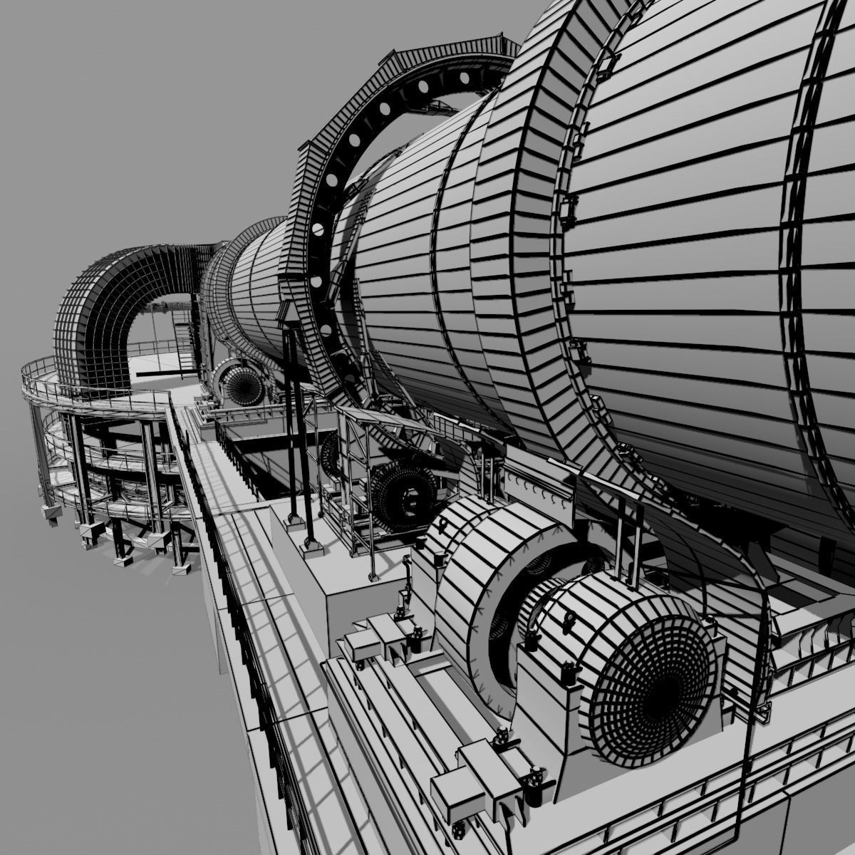 rotary kiln furnace and annular cooler 3D model rigged | CGTrader