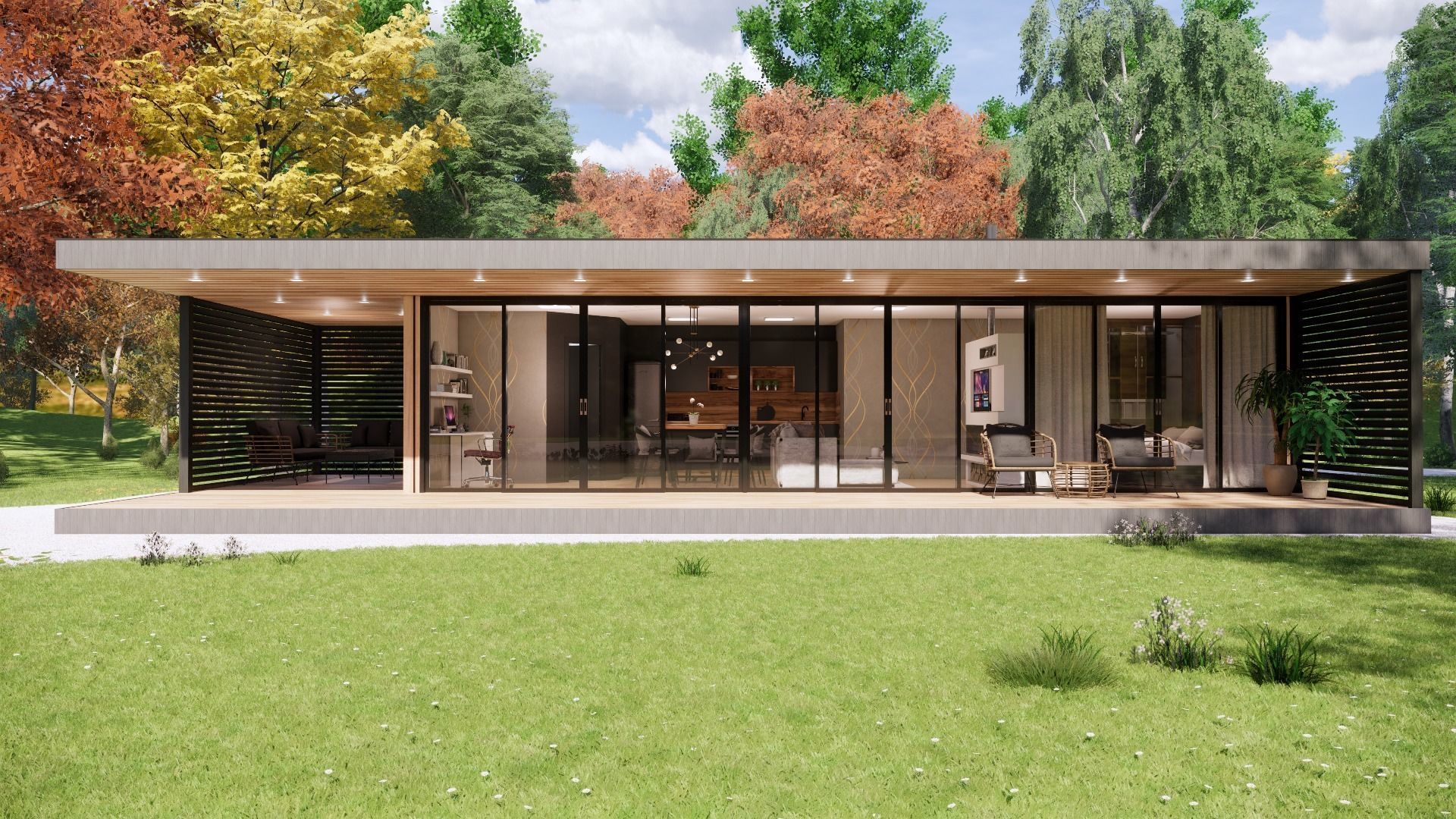 3D model modern mobile home tiny house vacation house on 44m2 VR / AR ...