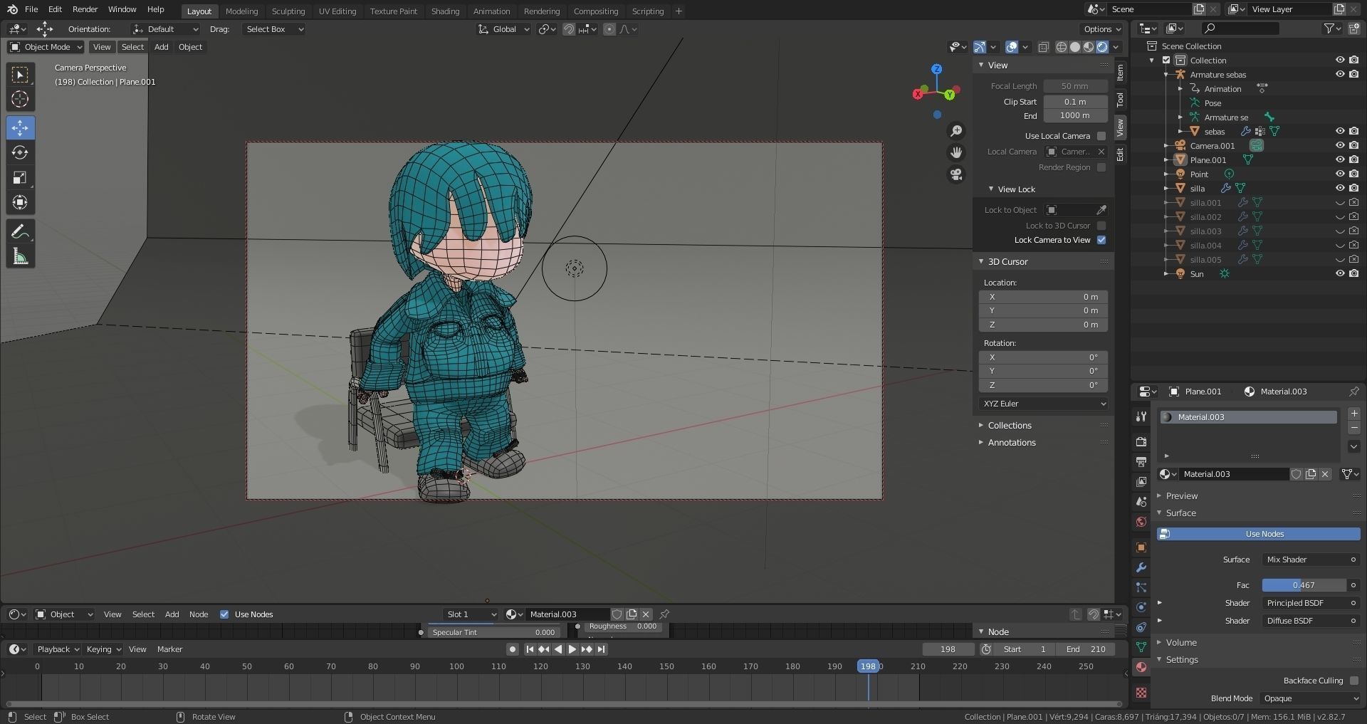 SEBAS cartoon character on chair free 3D model animated rigged | CGTrader