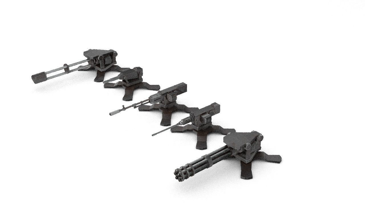 3D model Automatic turret gun PBX animated set VR / AR / low-poly ...