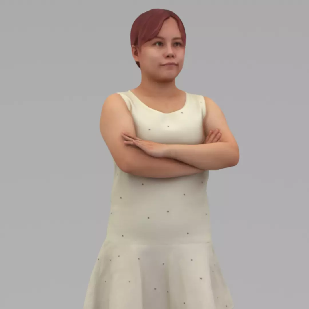 A Young Fat Woman With Arms Crossed In Half Body Portrait 3D model ...