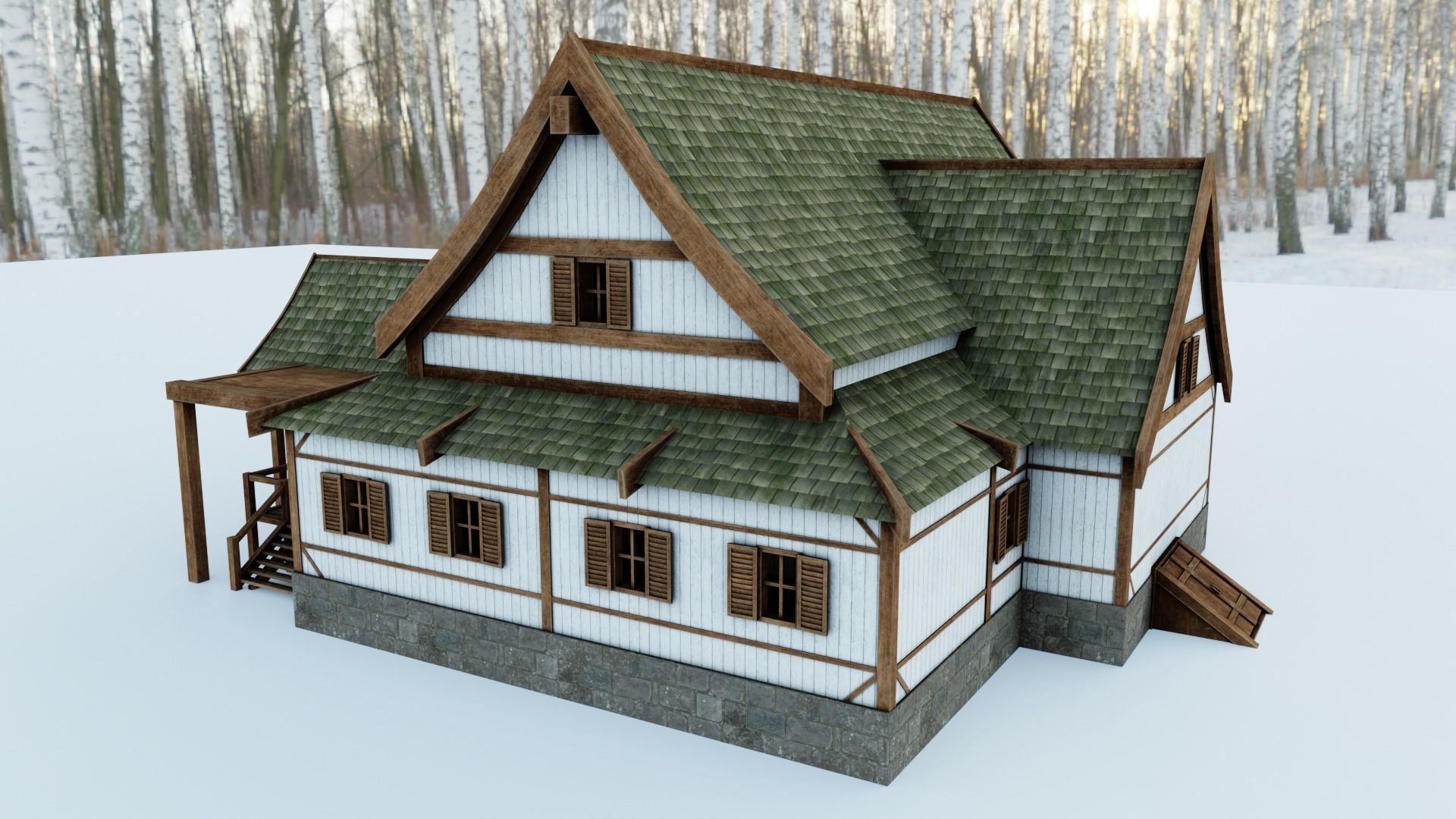 3D model Medieval Inn with Interior VR / AR / low-poly | CGTrader