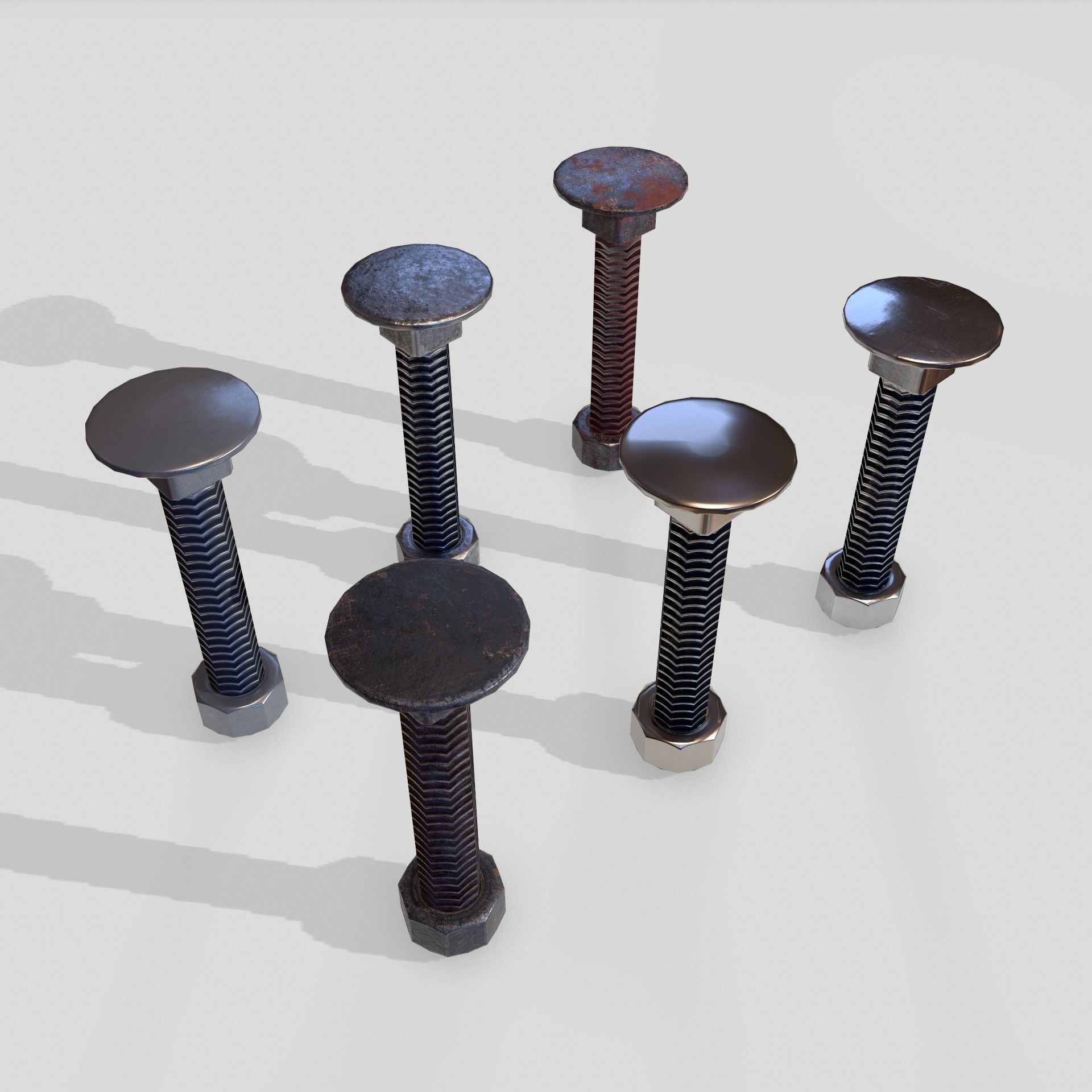 3D model Flat Head Bolt and Nut PBR 6 PACK VR / AR / low-poly | CGTrader