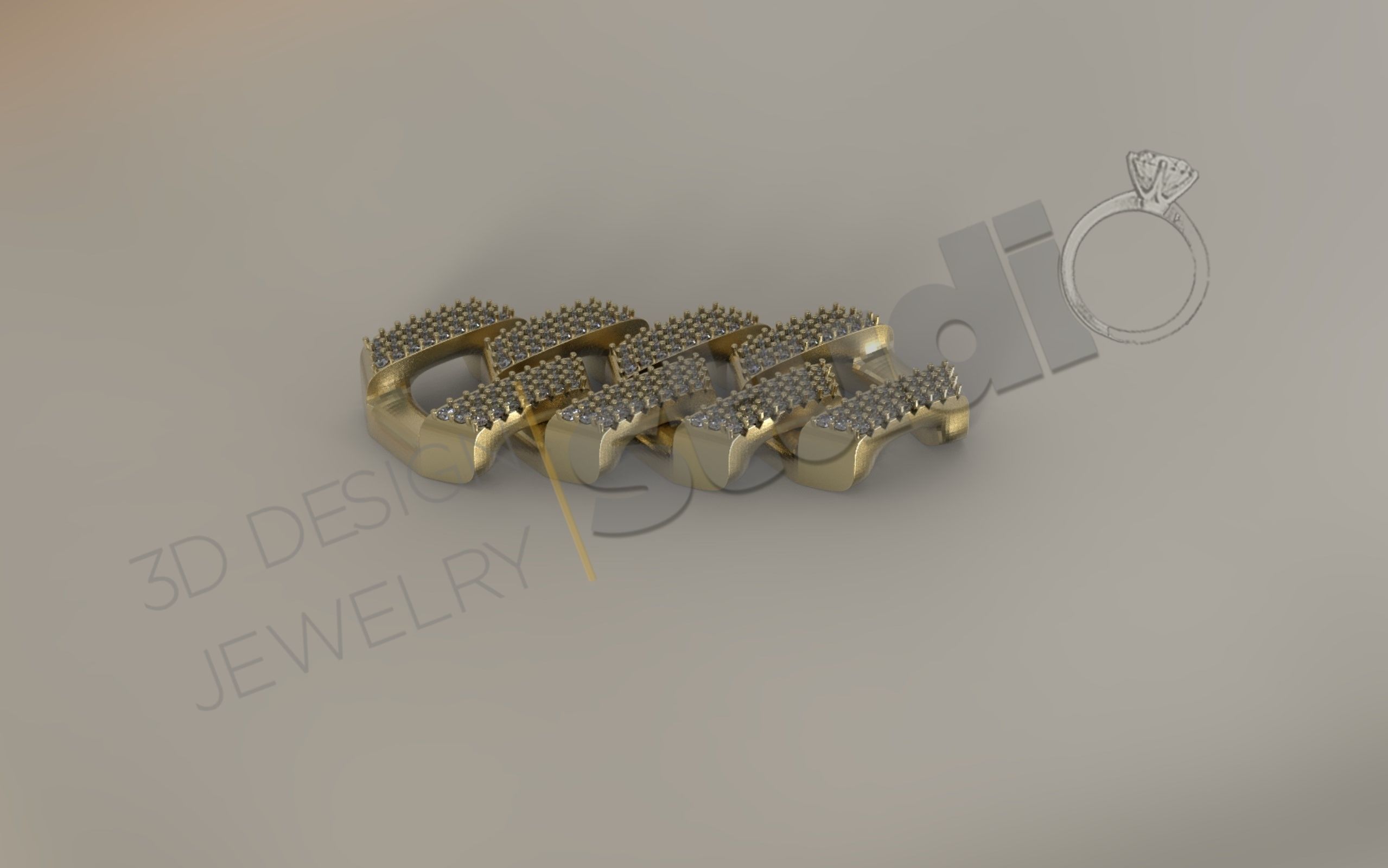 Cuban chain link design with gems 3d model 3D model 3D printable | CGTrader
