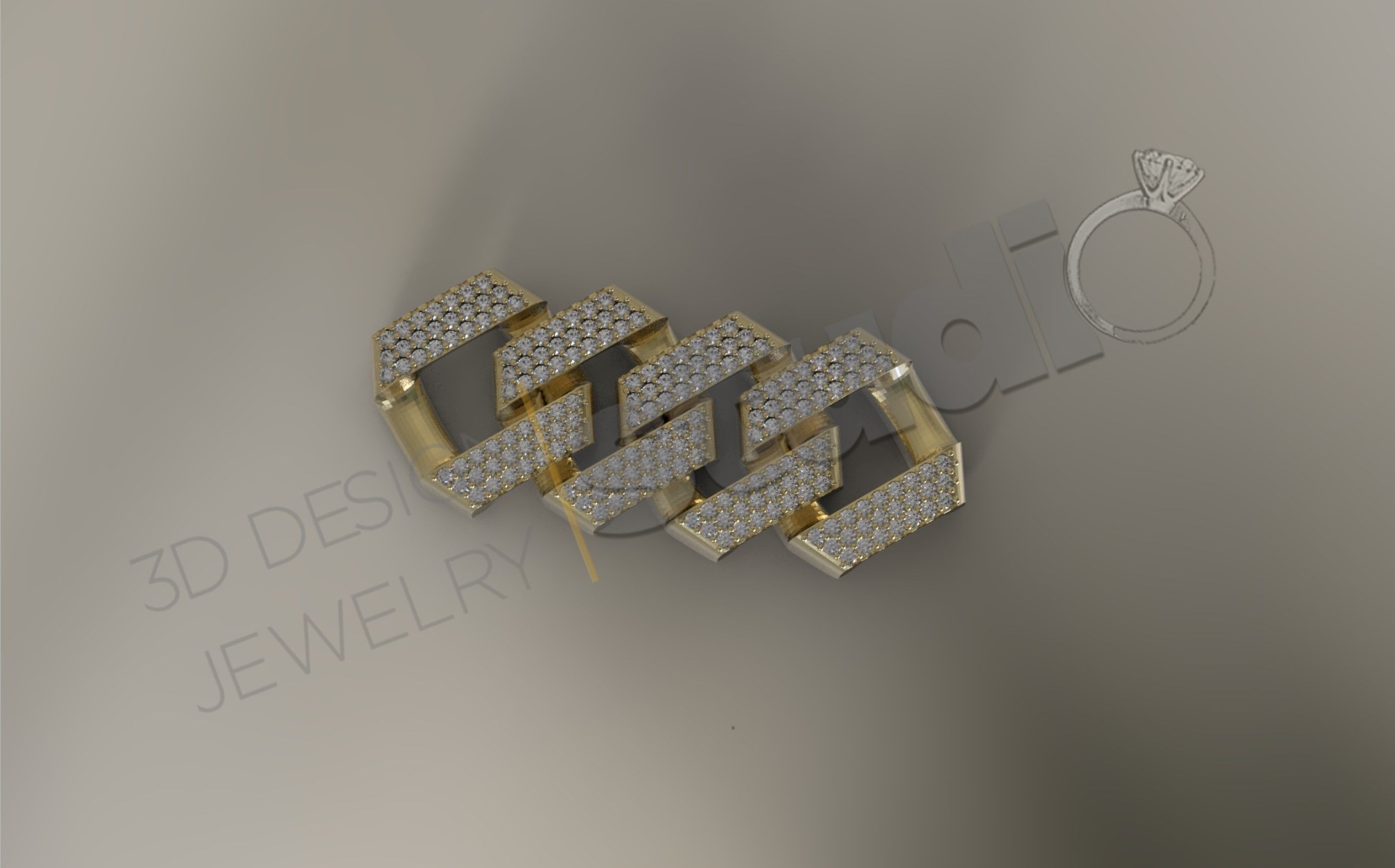 Cuban chain link design with gems 3d model 3D model 3D printable | CGTrader
