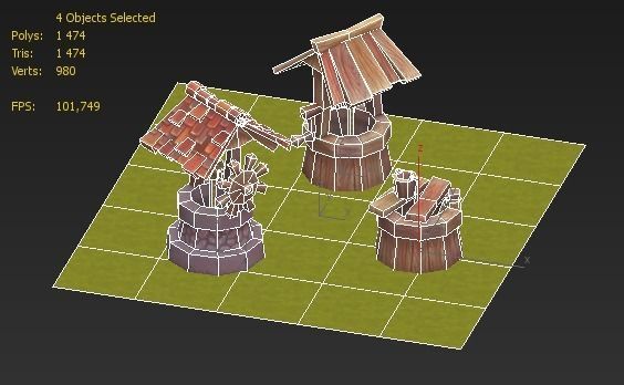 Low Poly well set with three stages 3D model | CGTrader