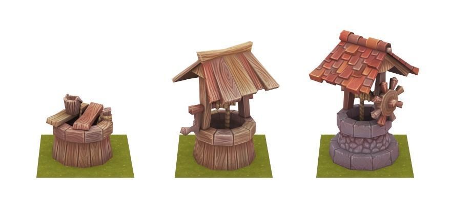 Low Poly well set with three stages 3D model | CGTrader