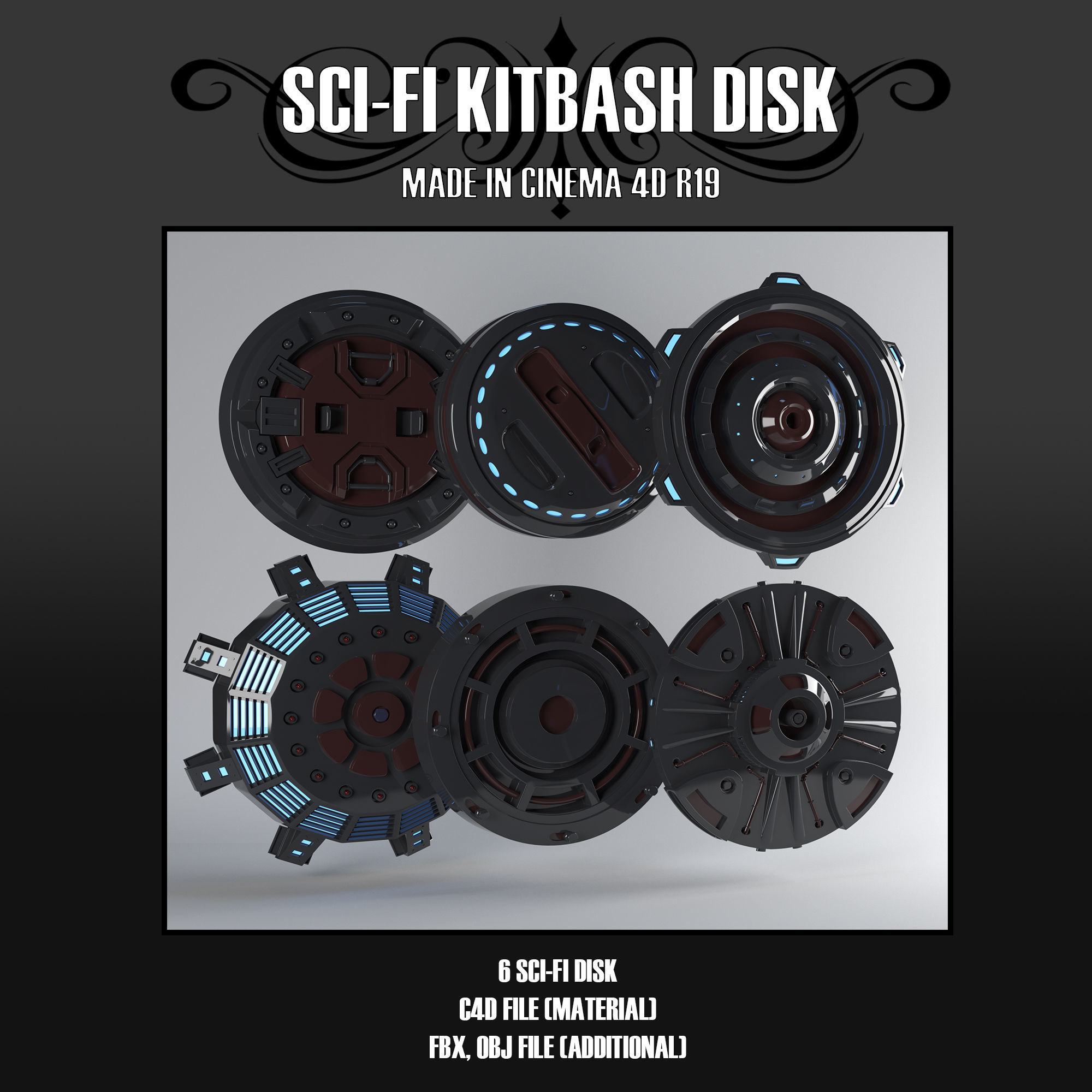 Sci Fi Kitbash disk 3D model | CGTrader