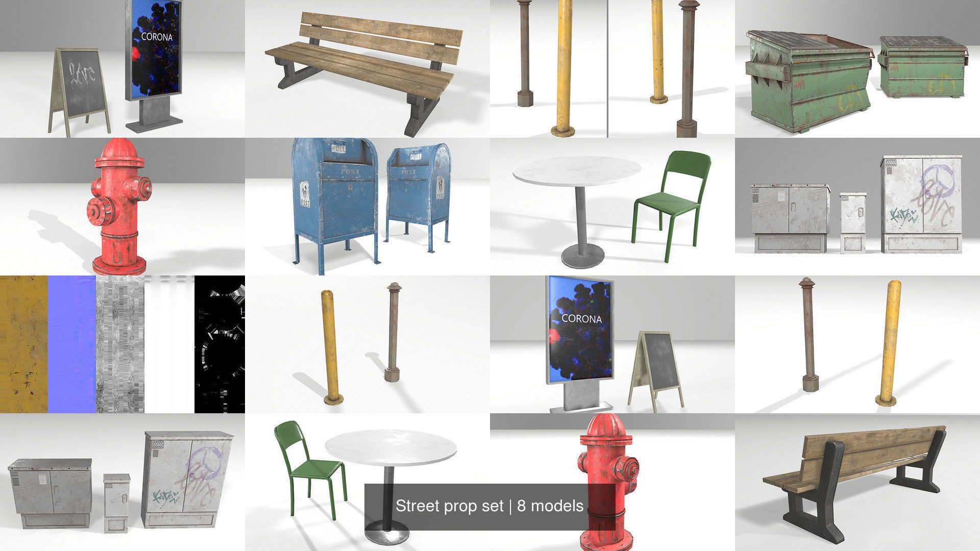 3D Model Collection Street prop set VR / AR / low-poly | CGTrader