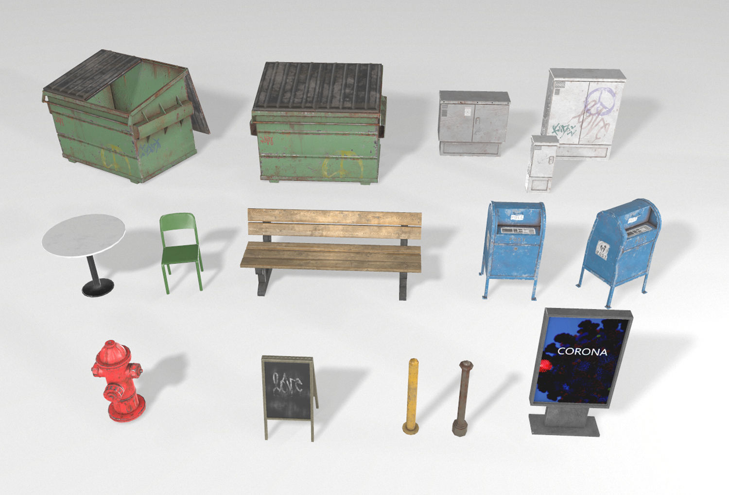 3D Model Collection Street prop set VR / AR / low-poly | CGTrader