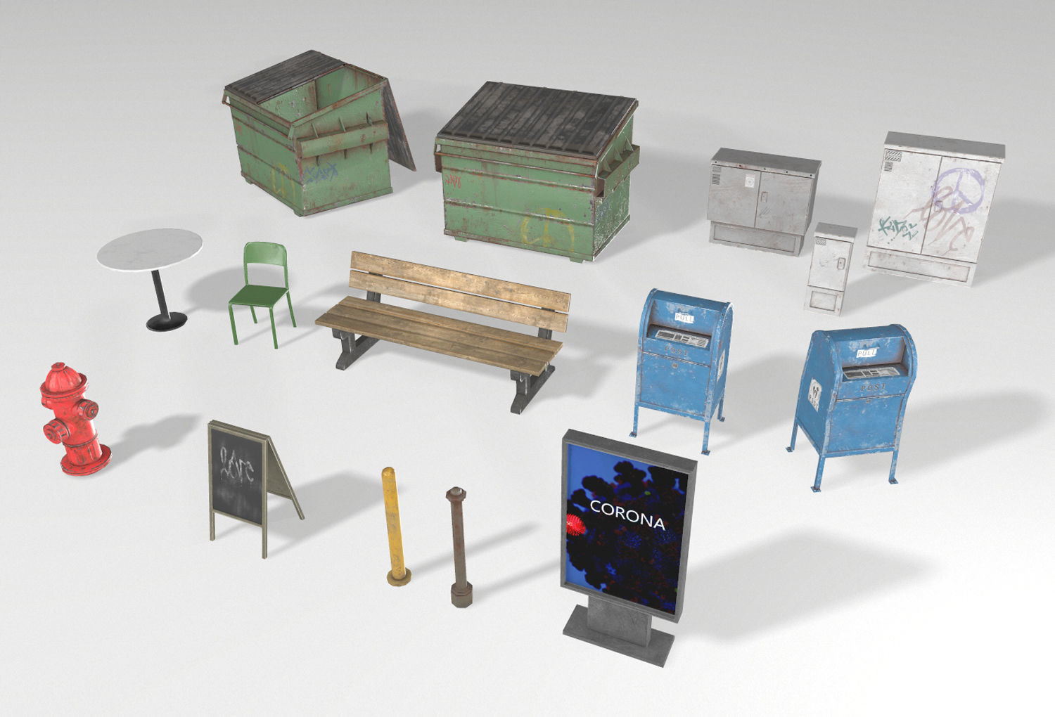 3D Model Collection Street prop set VR / AR / low-poly | CGTrader