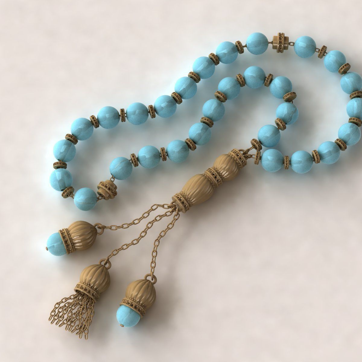 Rosary luxury gold Islamic prayer tasbih or pedant-necklace 3D model 3D ...