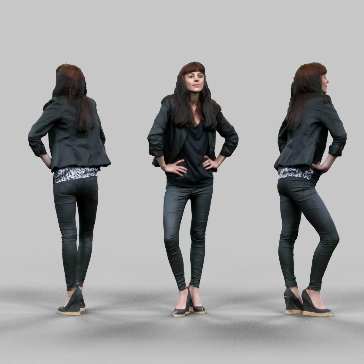 3D model Fashion girl in black outfit posing VR / AR / low-poly | CGTrader