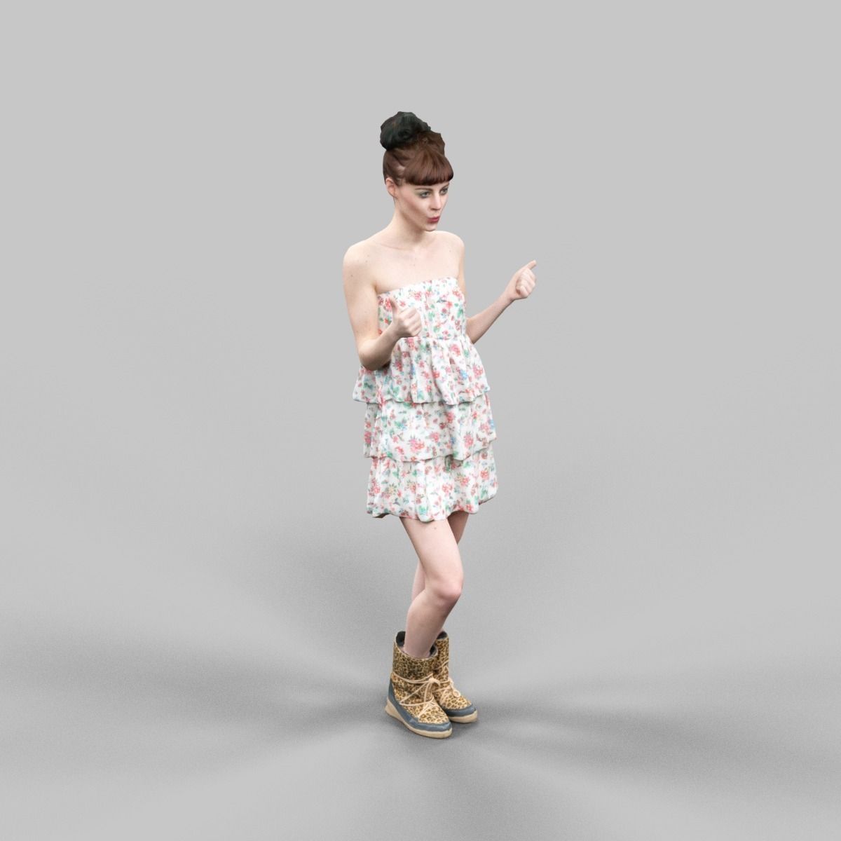 3D model Thumbs Up Girl in Flower pattern dress VR / AR / low-poly ...