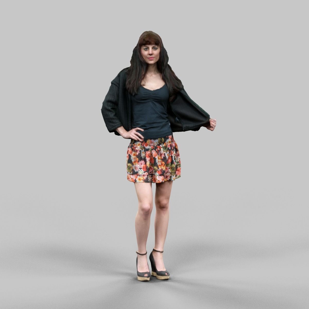 3D model Girl in skirt holding jacket open VR / AR / low-poly | CGTrader