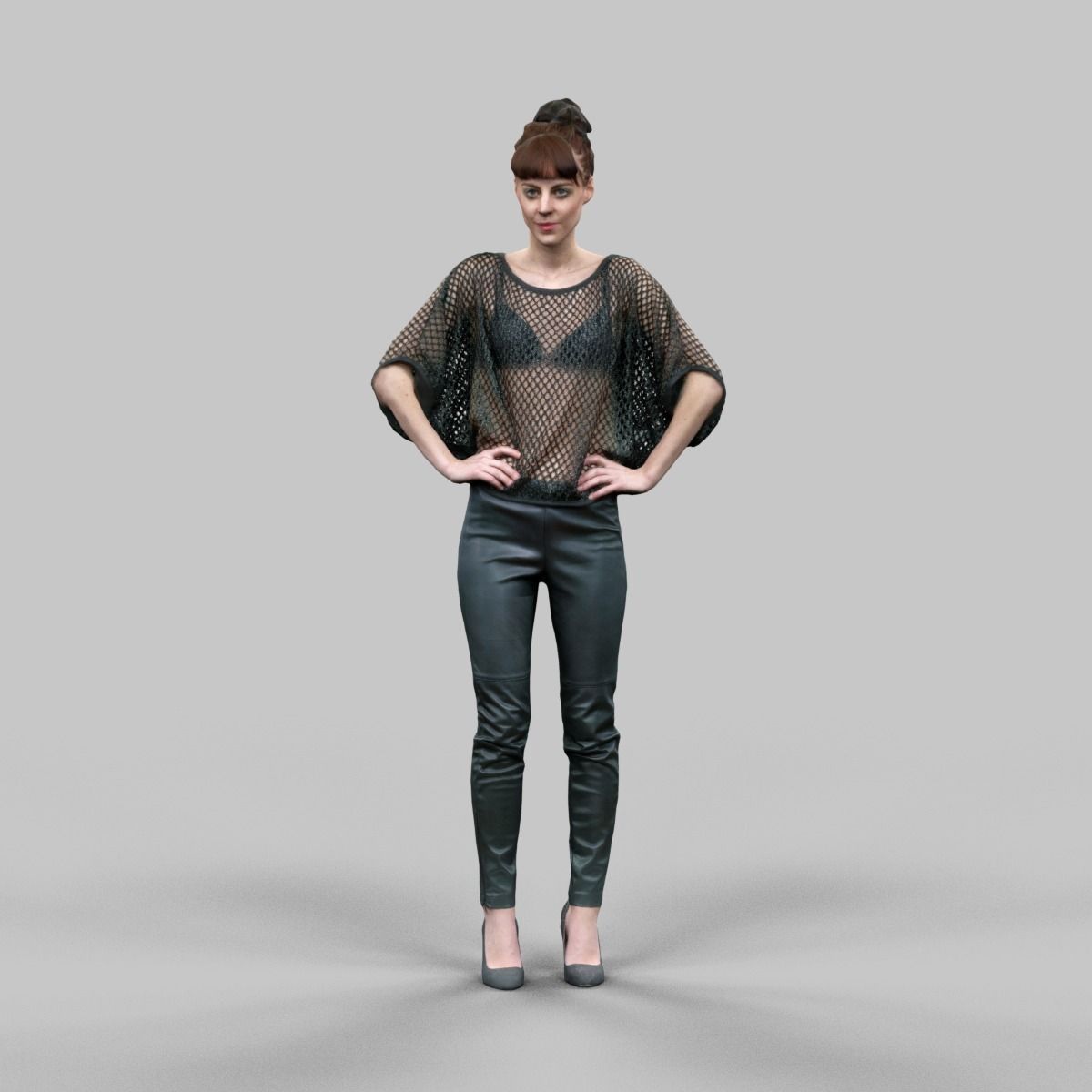 3D model Girl in fishnet top and leather posed VR / AR / low-poly ...