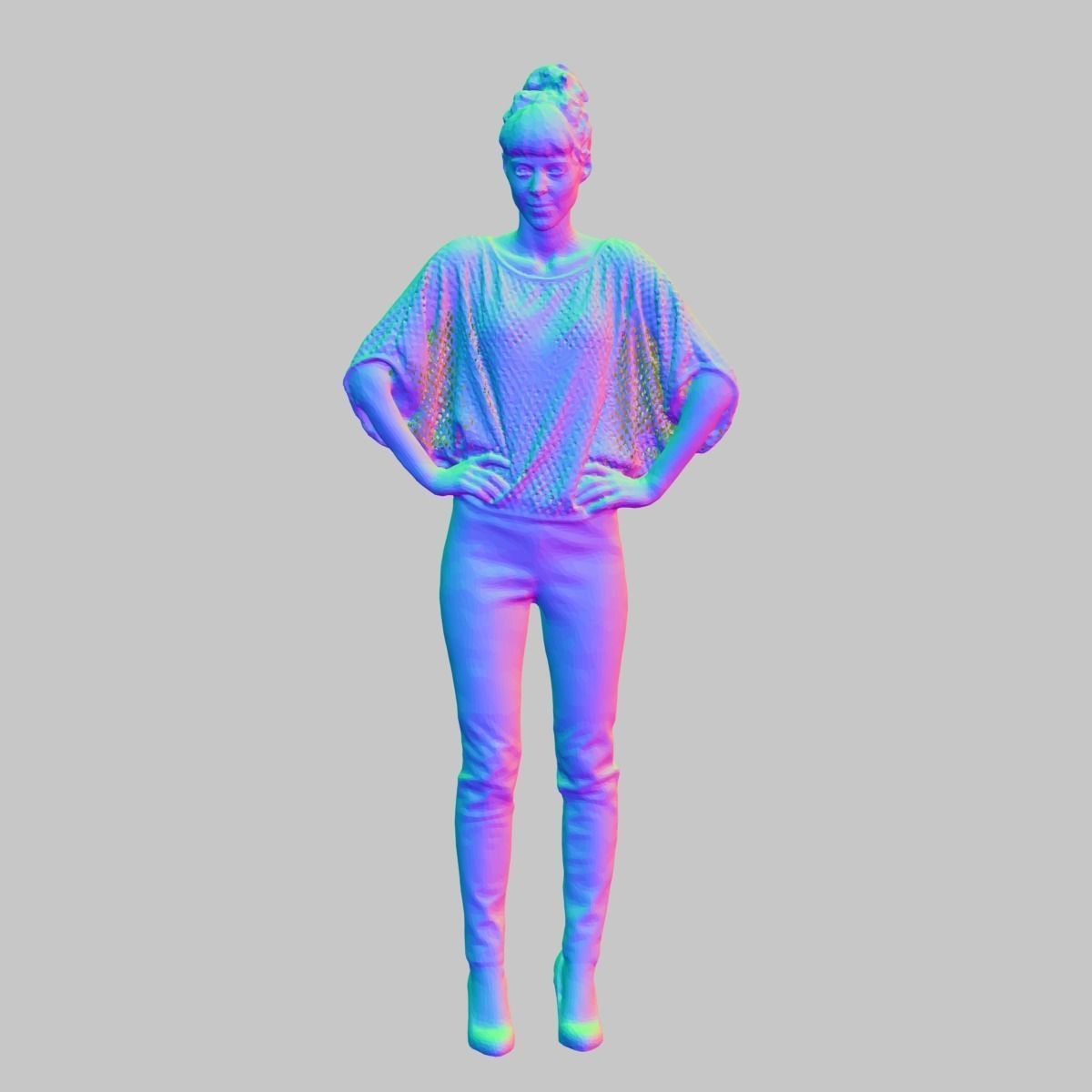 3D model Girl in fishnet top and leather posed VR / AR / low-poly ...