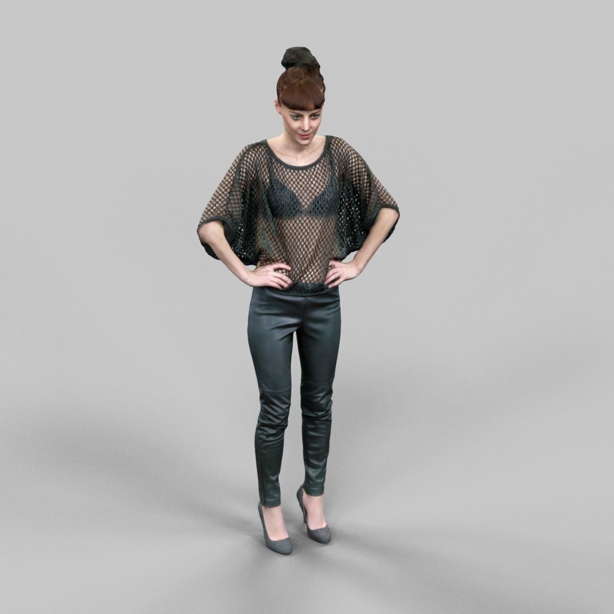 3D model Girl in fishnet top and leather posed VR / AR / low-poly ...