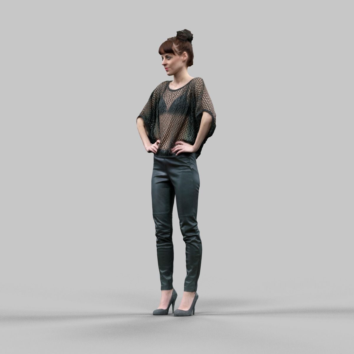 3D model Girl in fishnet top and leather posed VR / AR / low-poly ...