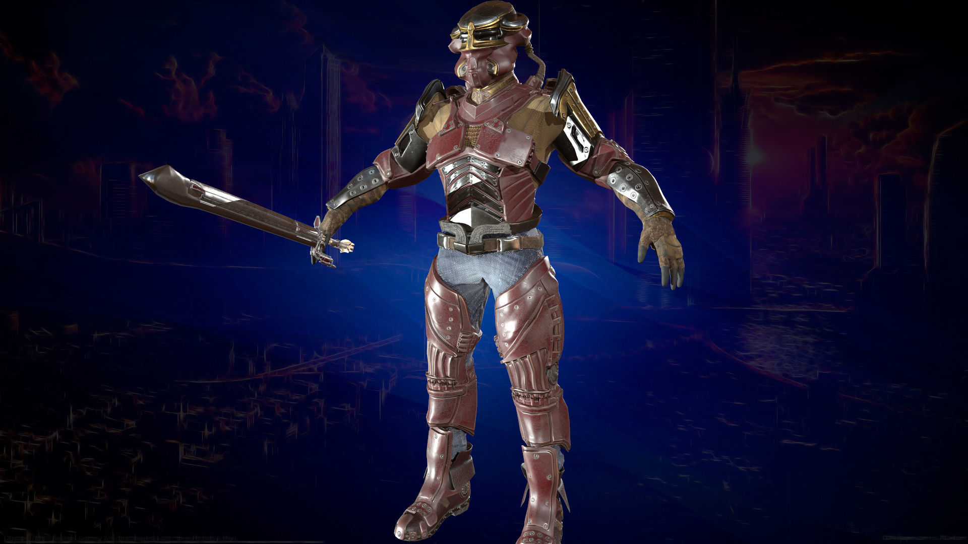 3D model modern knight in red VR / AR / low-poly rigged animated | CGTrader