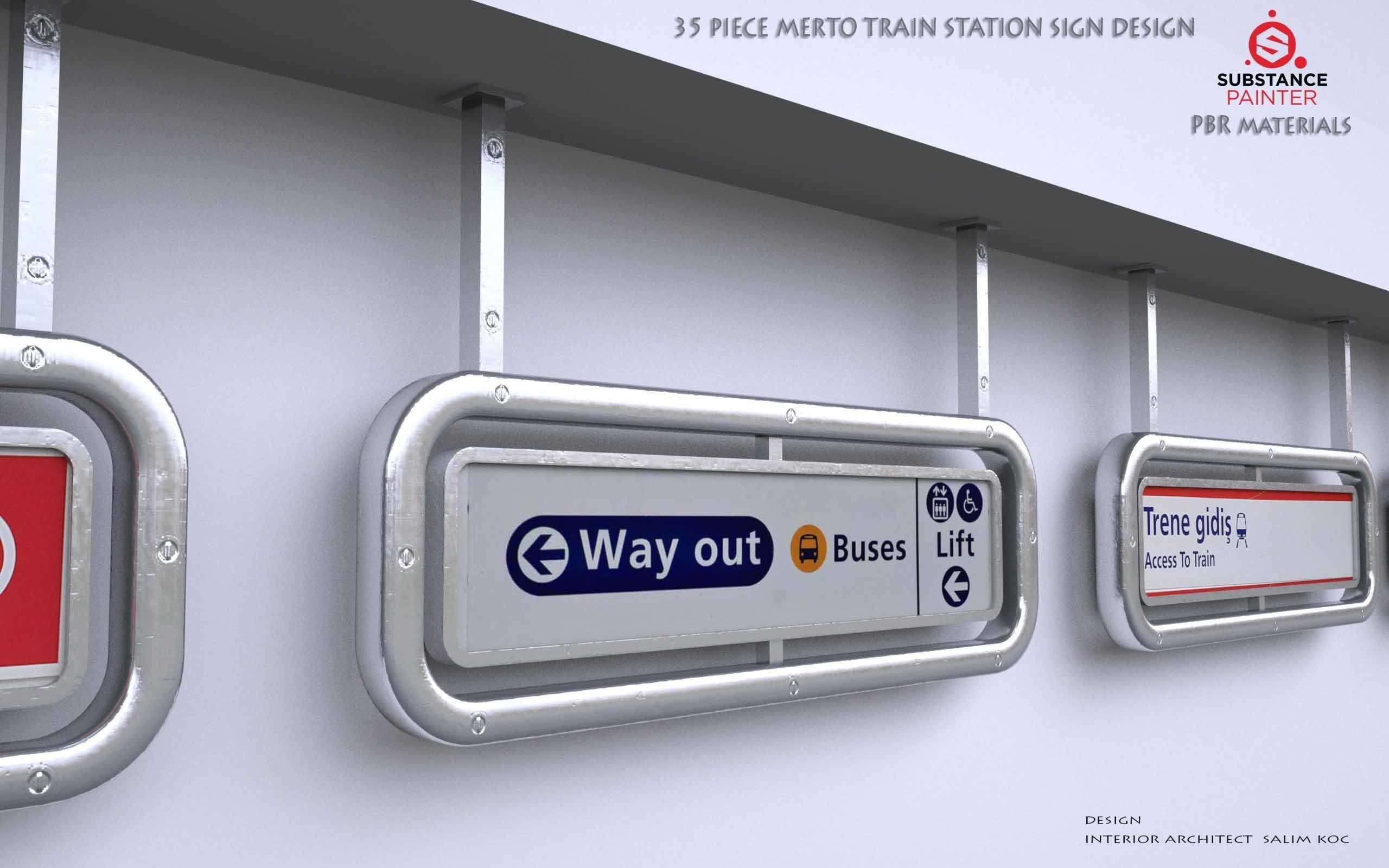 3D model Train and Metro Station Direction Sign 35 GRAIN VR / AR / low ...