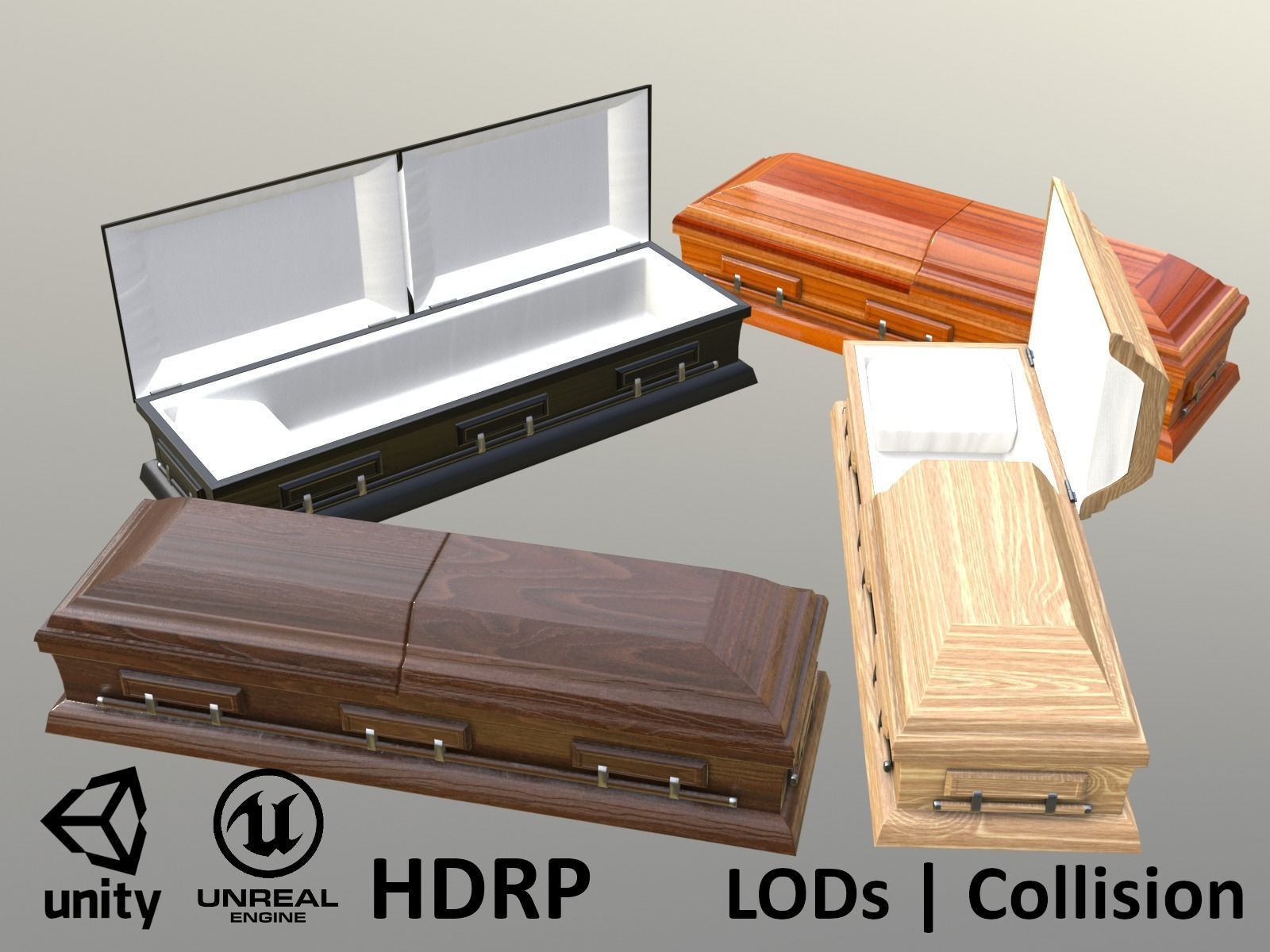 3D Model Collection Wooden Caskets - 4 versions VR / AR / low-poly ...