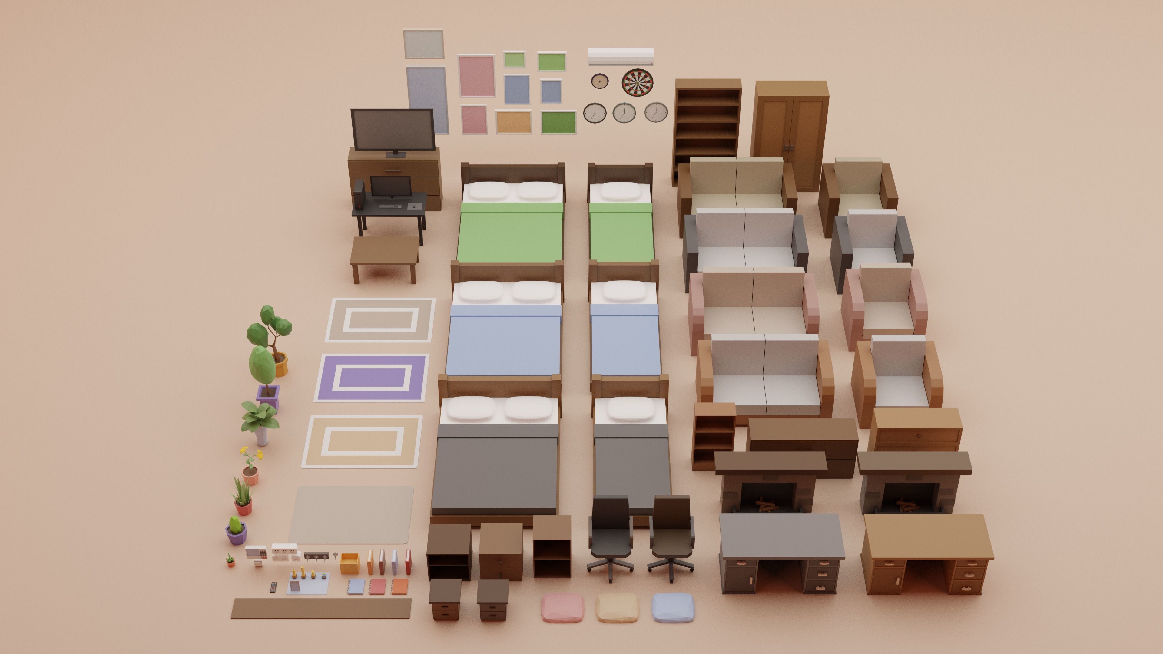 3D model Low Poly Modular Interior Pack VR / AR / low-poly | CGTrader