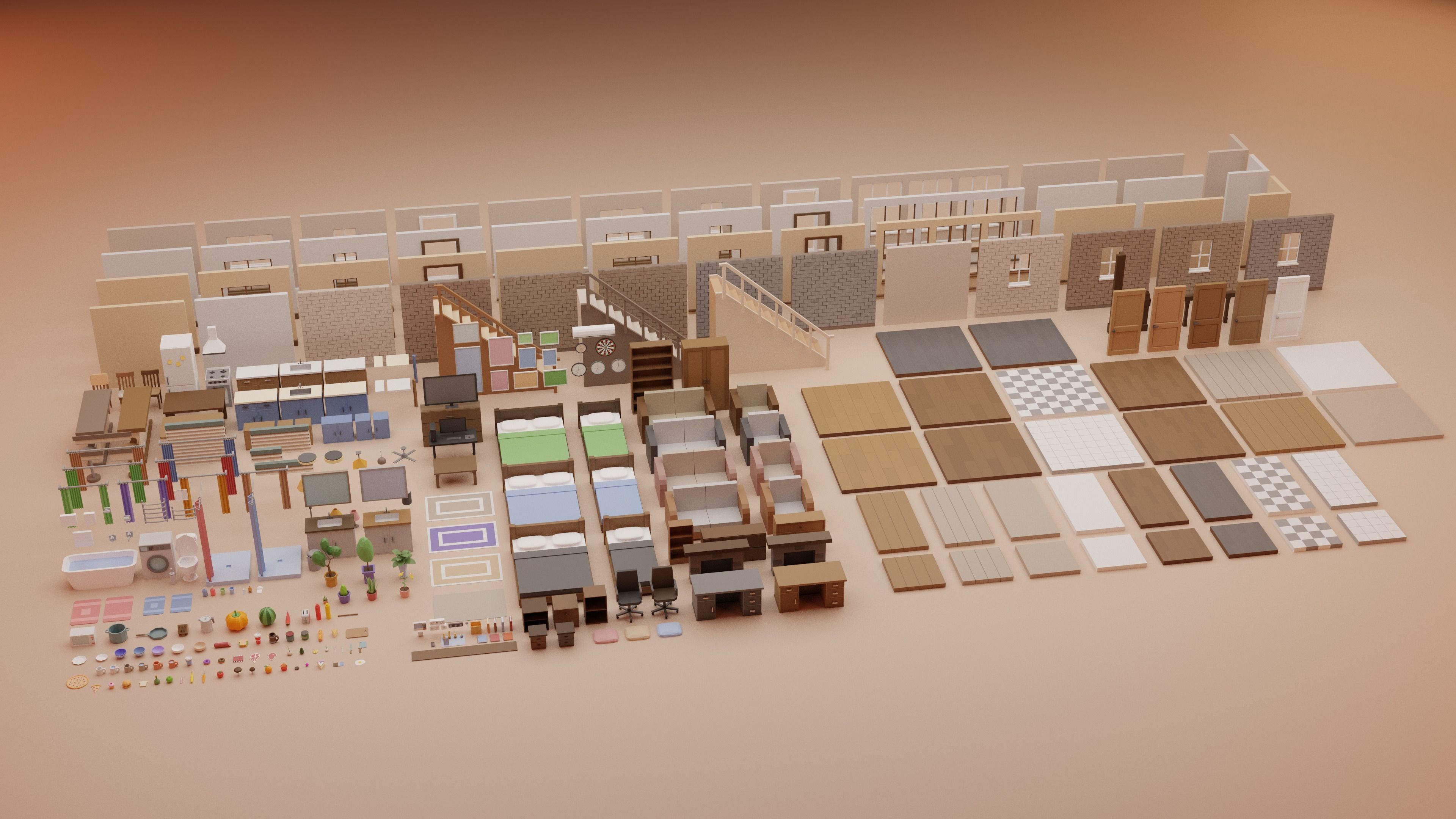 3D model Low Poly Modular Interior Pack VR / AR / low-poly | CGTrader