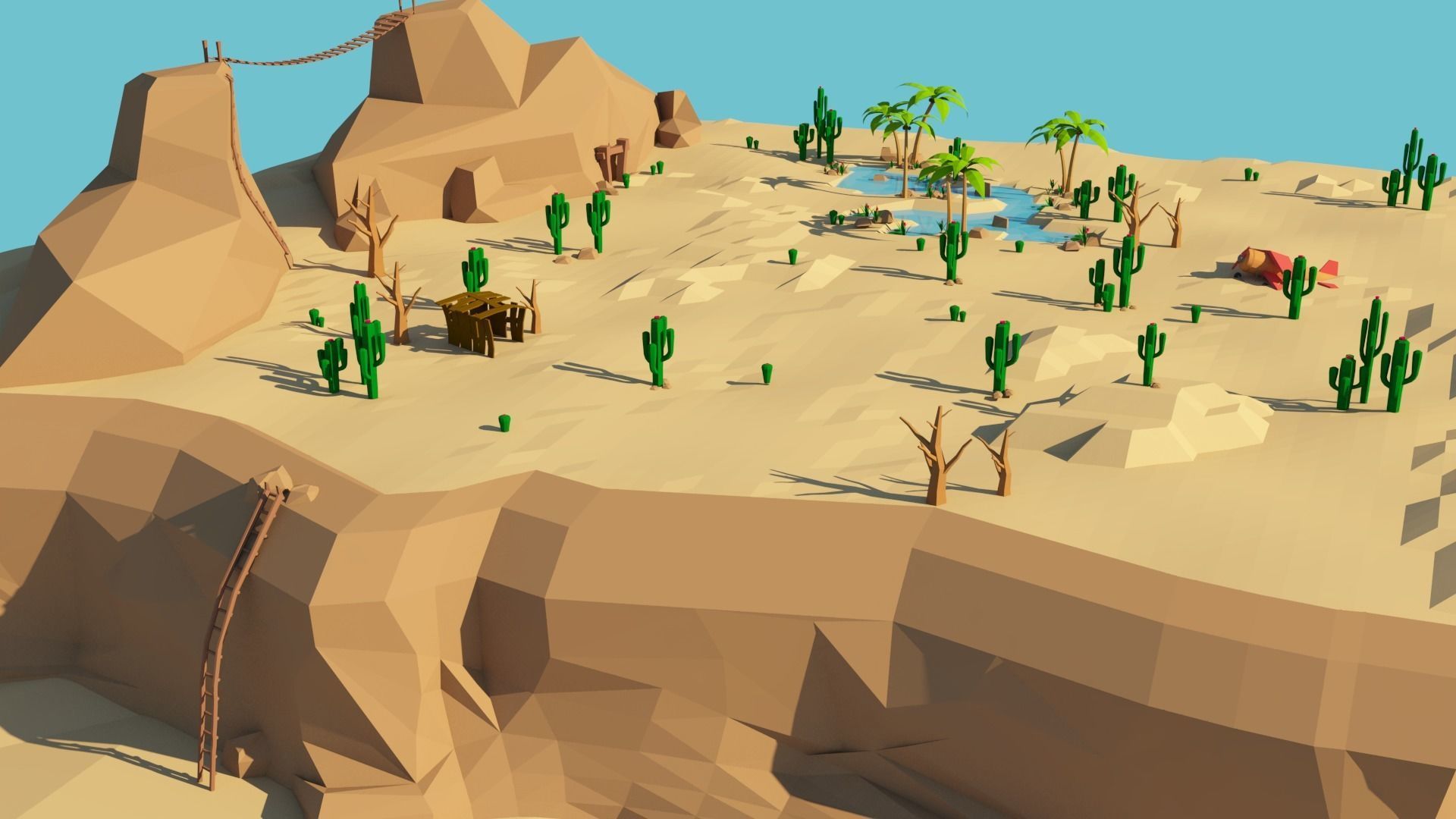 3D model Lowpoly Desert Game Environment Assets - Oasi 3d models VR ...