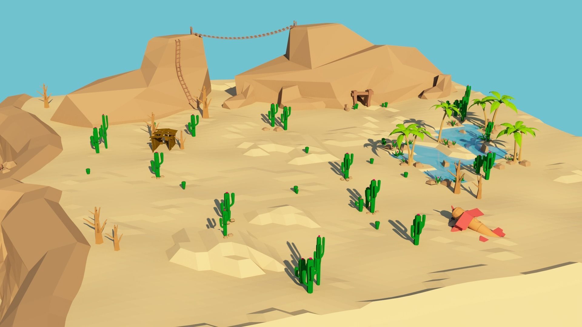 3D model Lowpoly Desert Game Environment Assets - Oasi 3d models VR ...