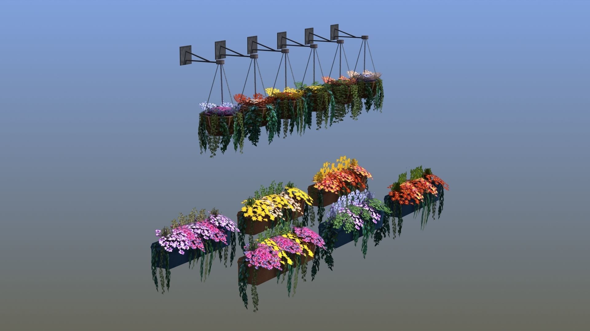 3D model Flower Baskets and Boxes VR / AR / low-poly | CGTrader