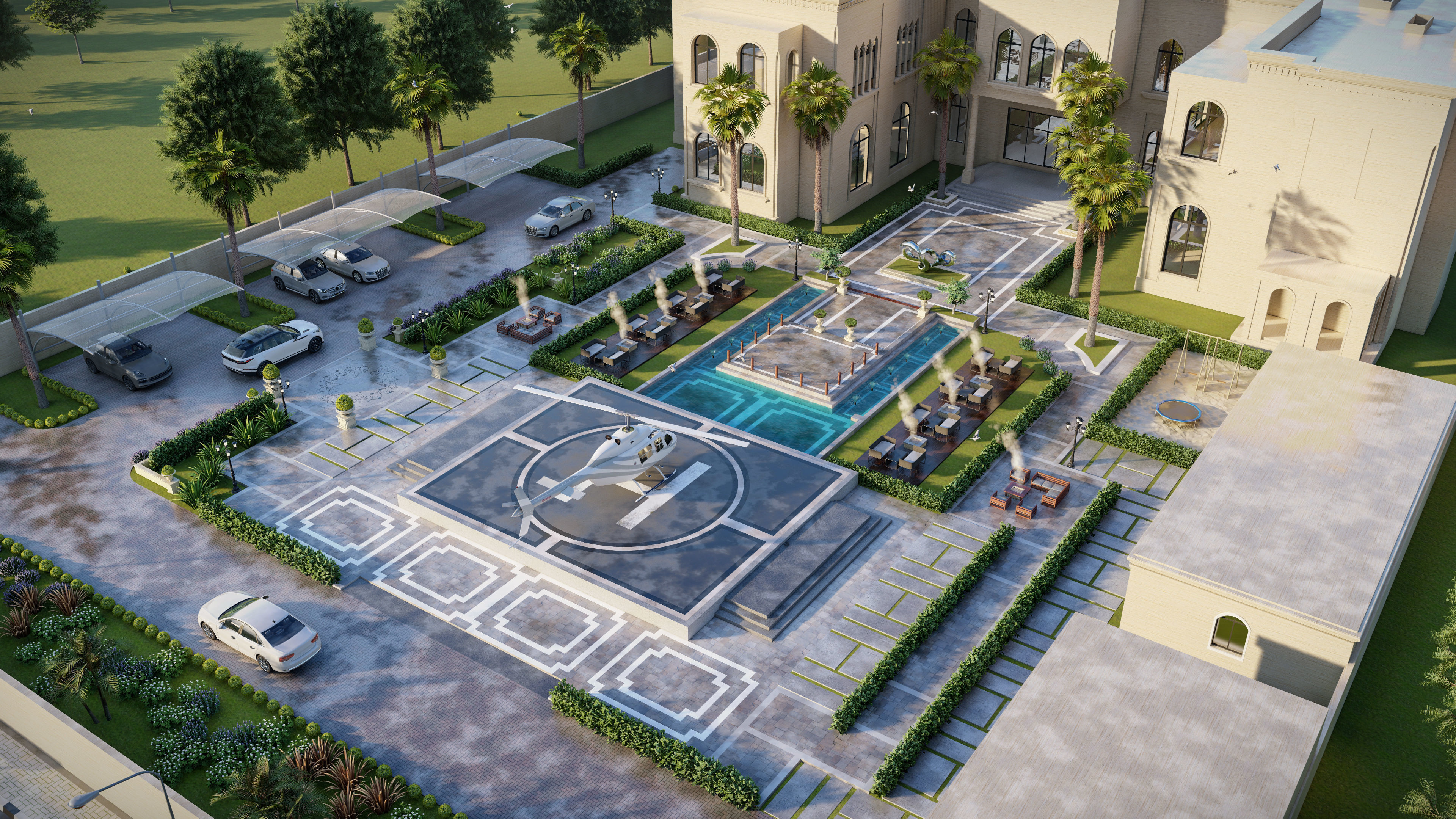 Big luxury backyard design sketchup with lumion file water pool 3D ...