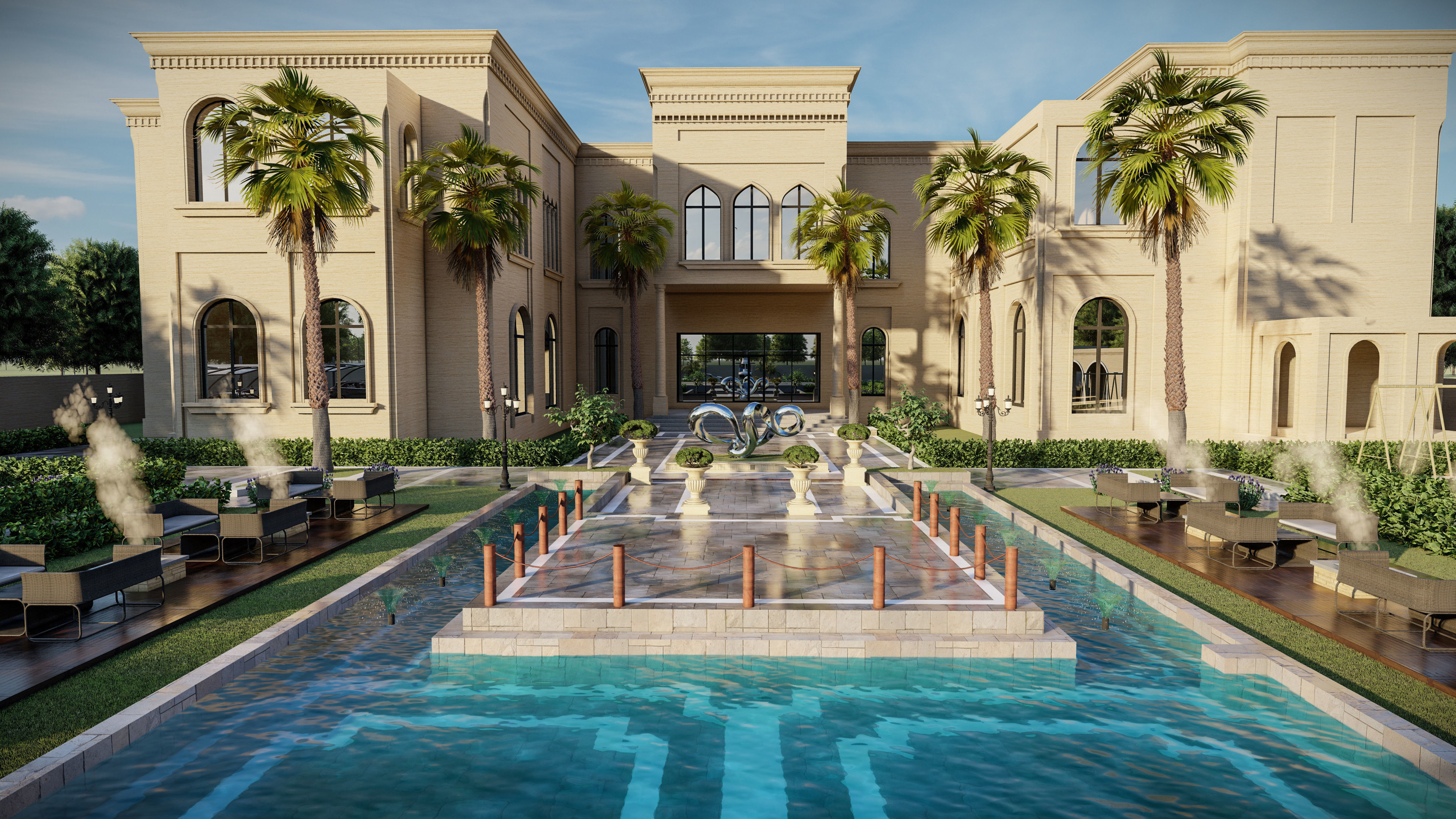 Big luxury backyard design sketchup with lumion file water pool 3D ...