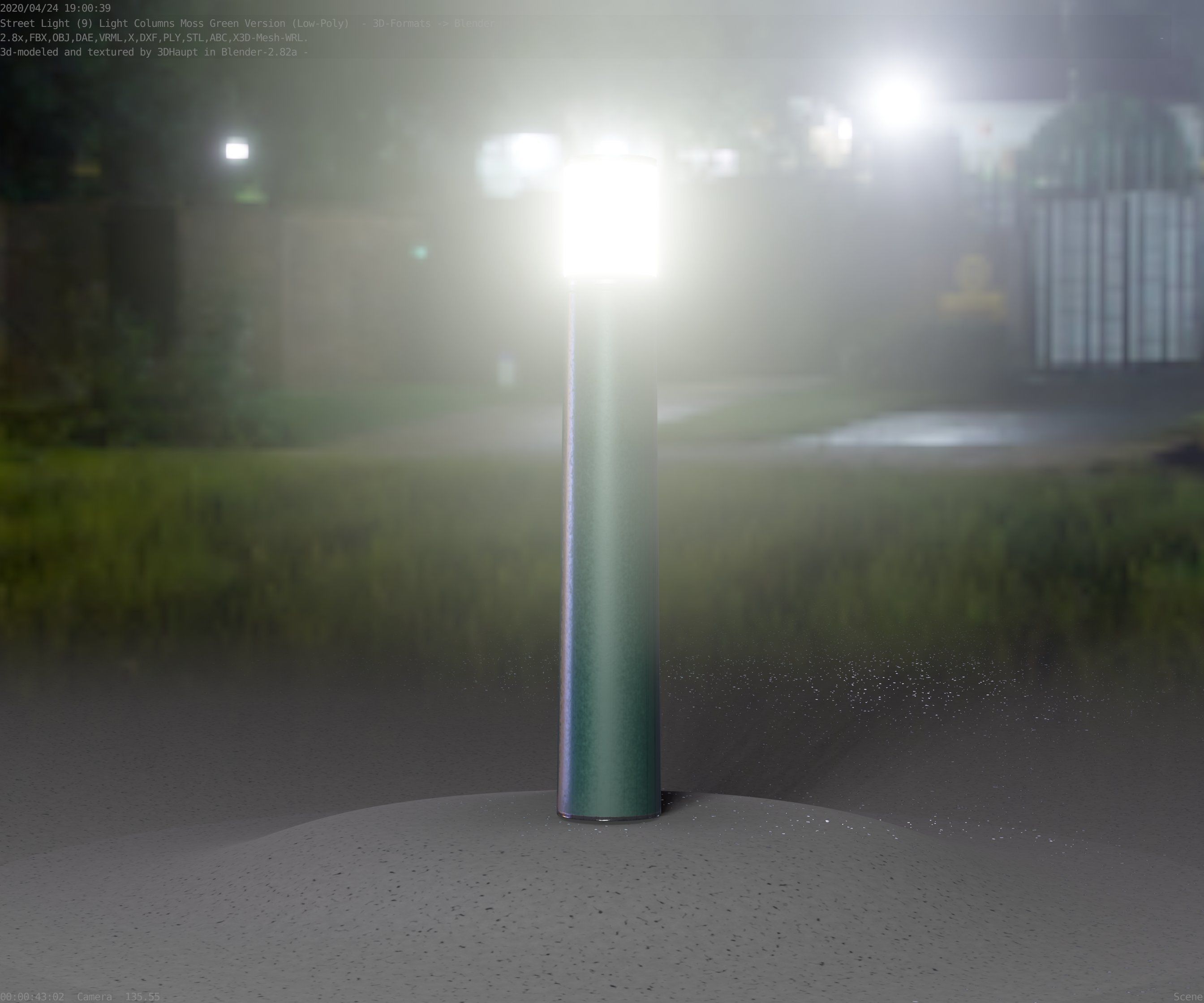 3D model Low-Poly Moss Green Light Column 11 - Street Light Set-9 VR ...