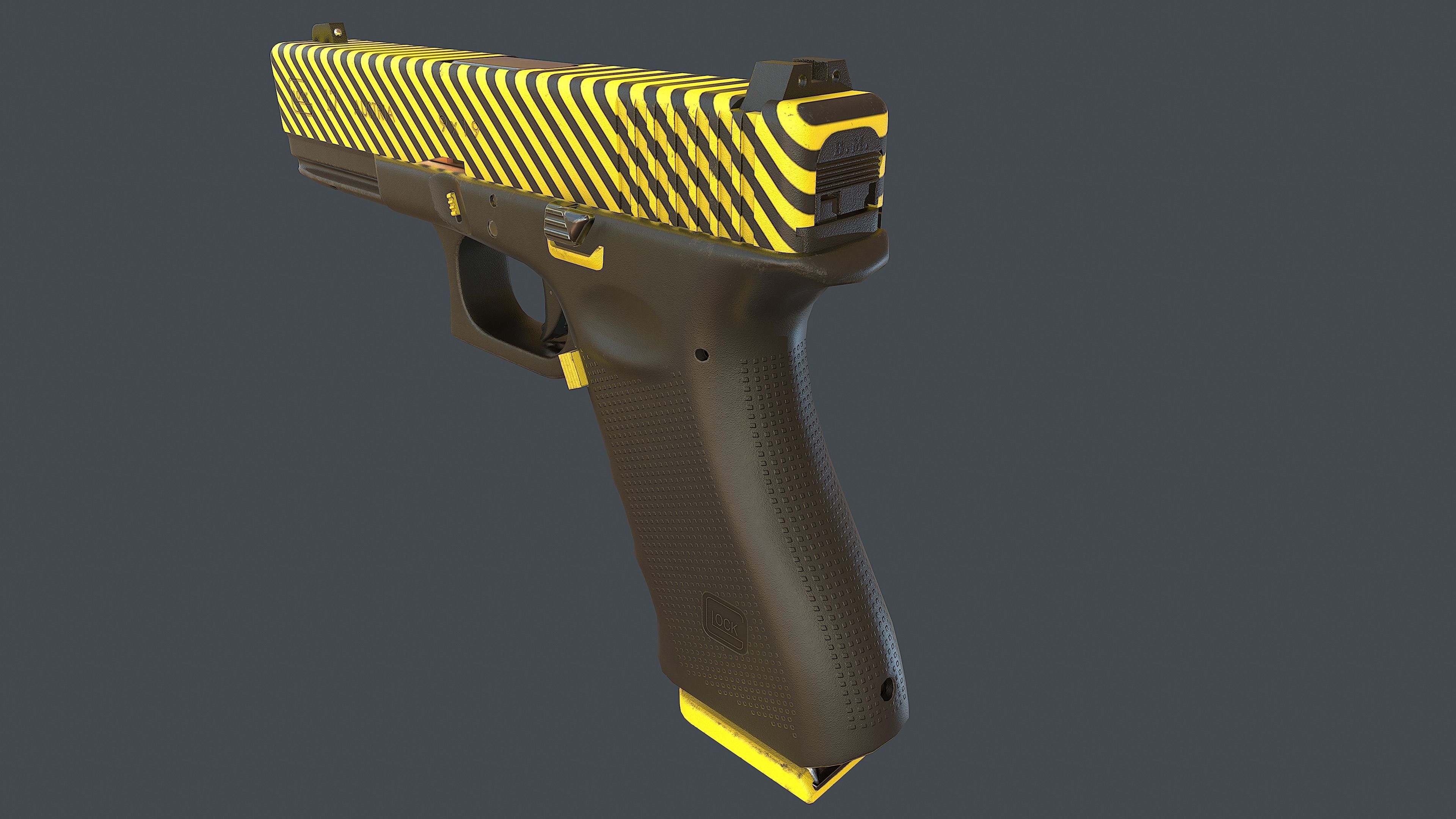 3D model Yellow Glock 17 with magazine VR / AR / low-poly rigged ...