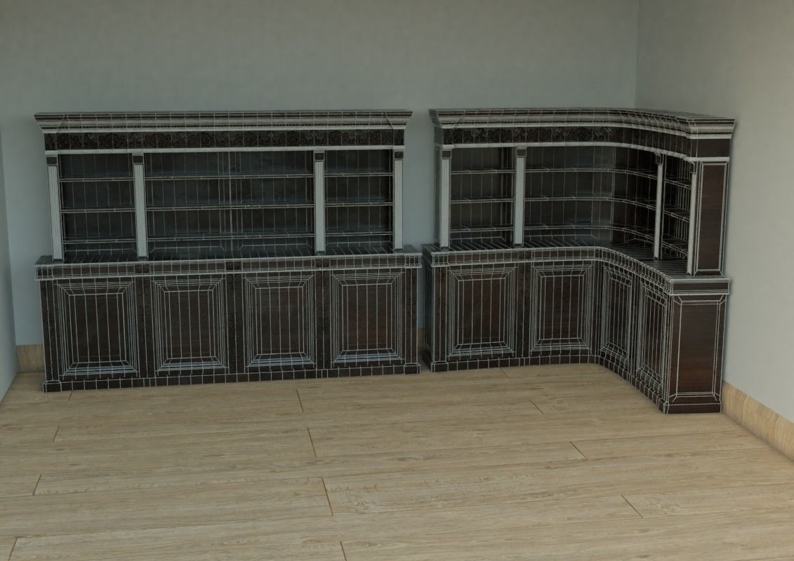 French Walnut Corner Library 3D model | CGTrader