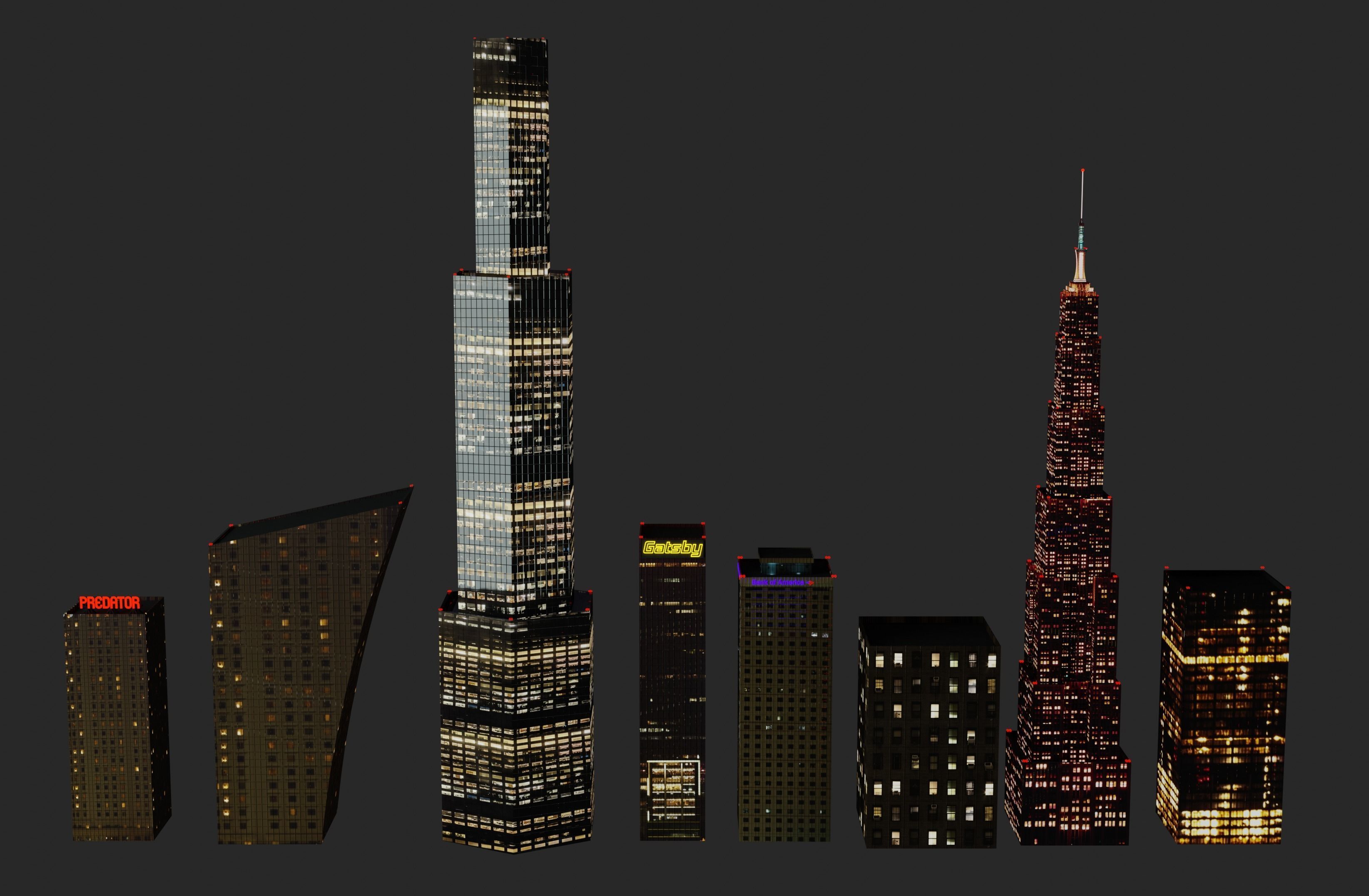Buildings low poly skyscrapers at night free VR / AR / low-poly 3D ...
