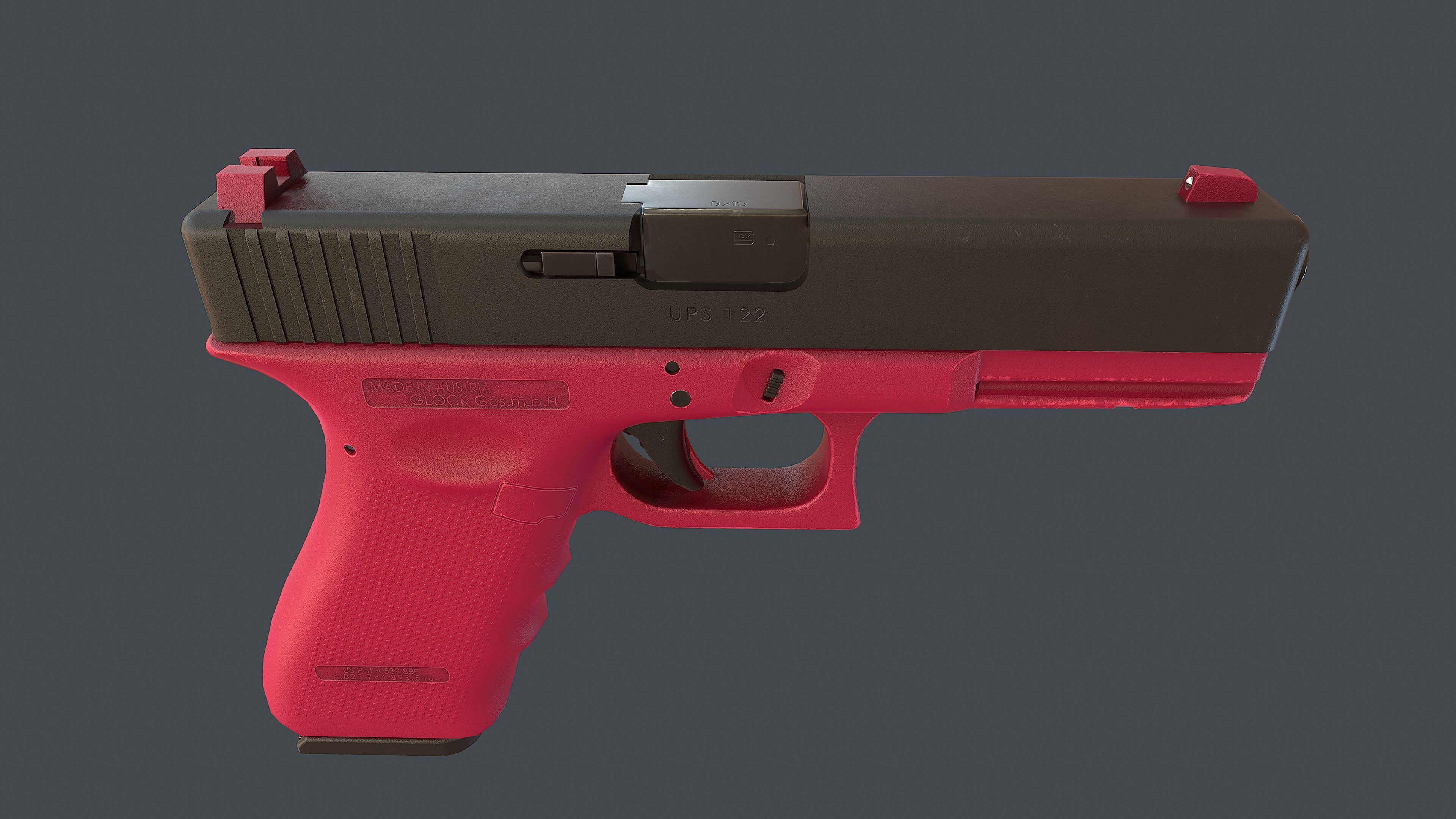 3D model Pink Glock 17 with magazine VR / AR / low-poly rigged animated ...