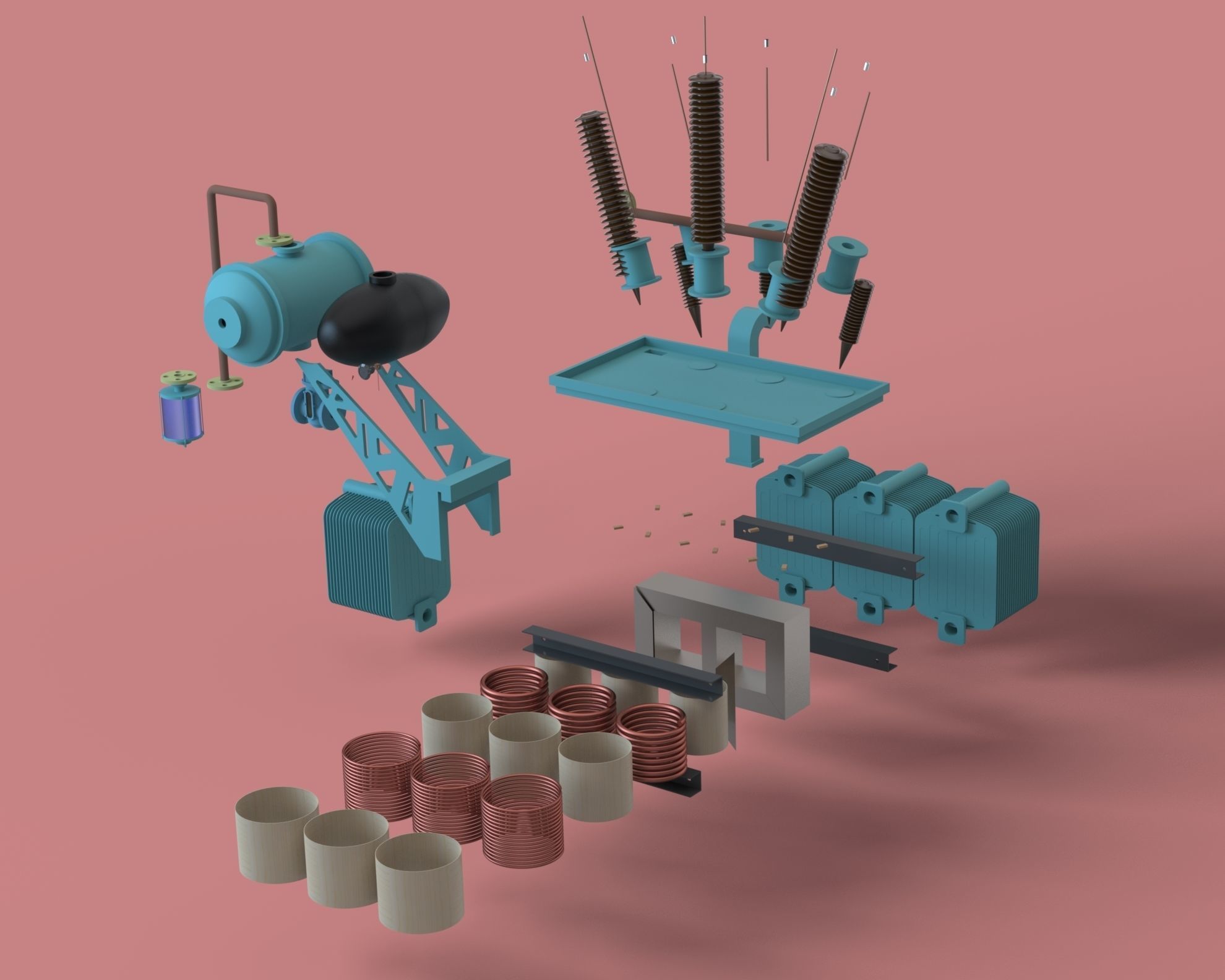 Electrical Transformer with Assembly 3D model animated | CGTrader