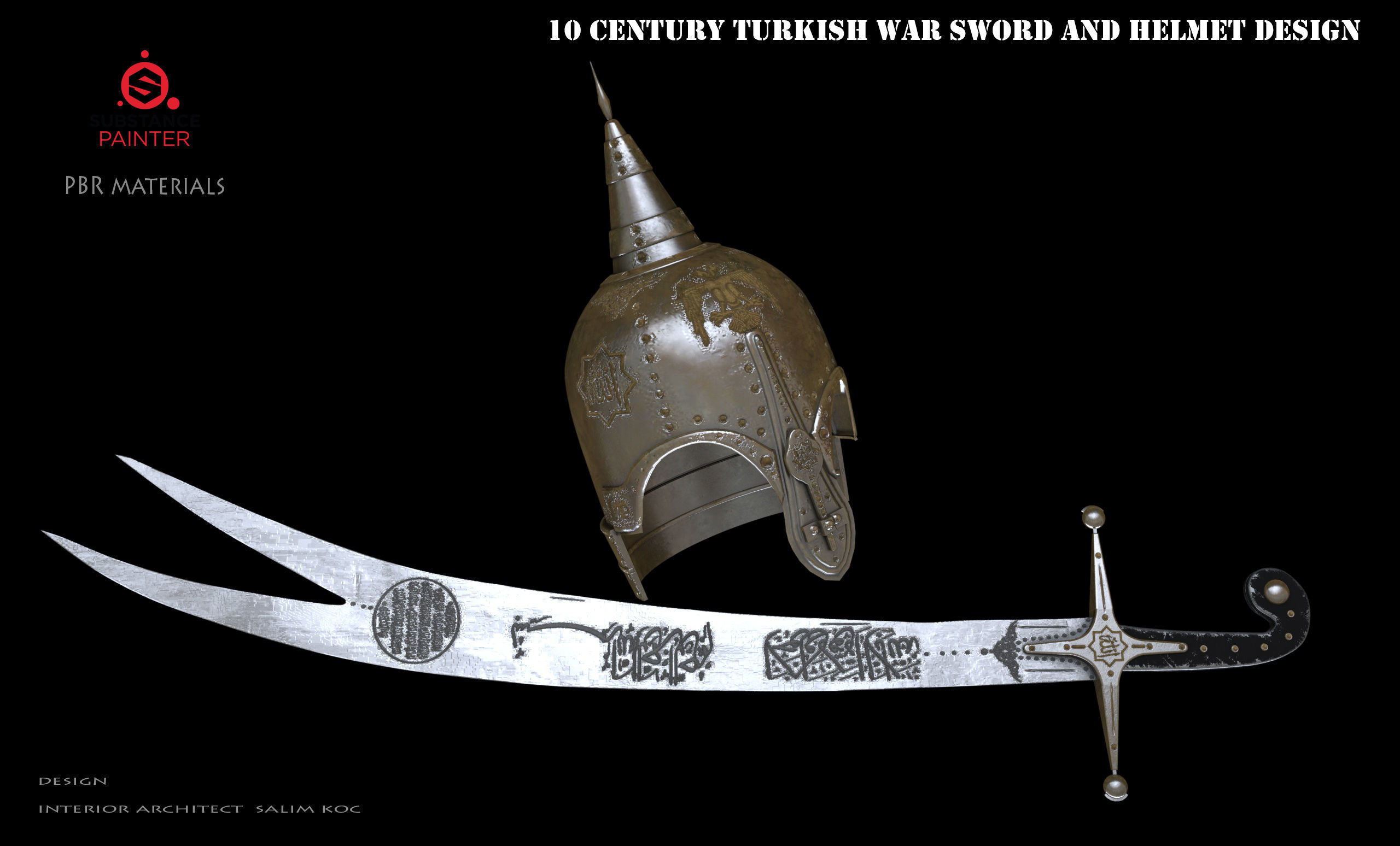 10 century Turkish war sword and helmet 3D model | CGTrader