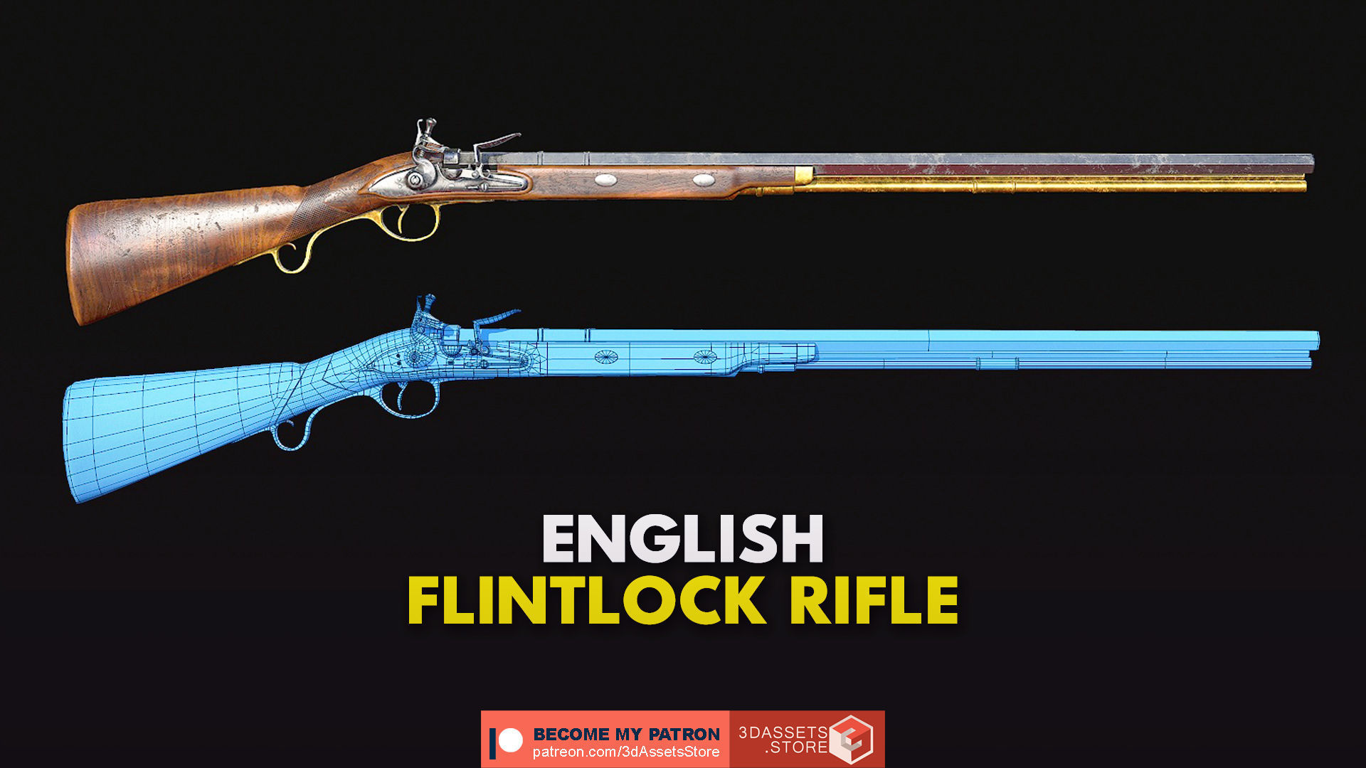 3D model Weapon - Gun - Flintlock - English Flintlock Rifle VR / AR ...