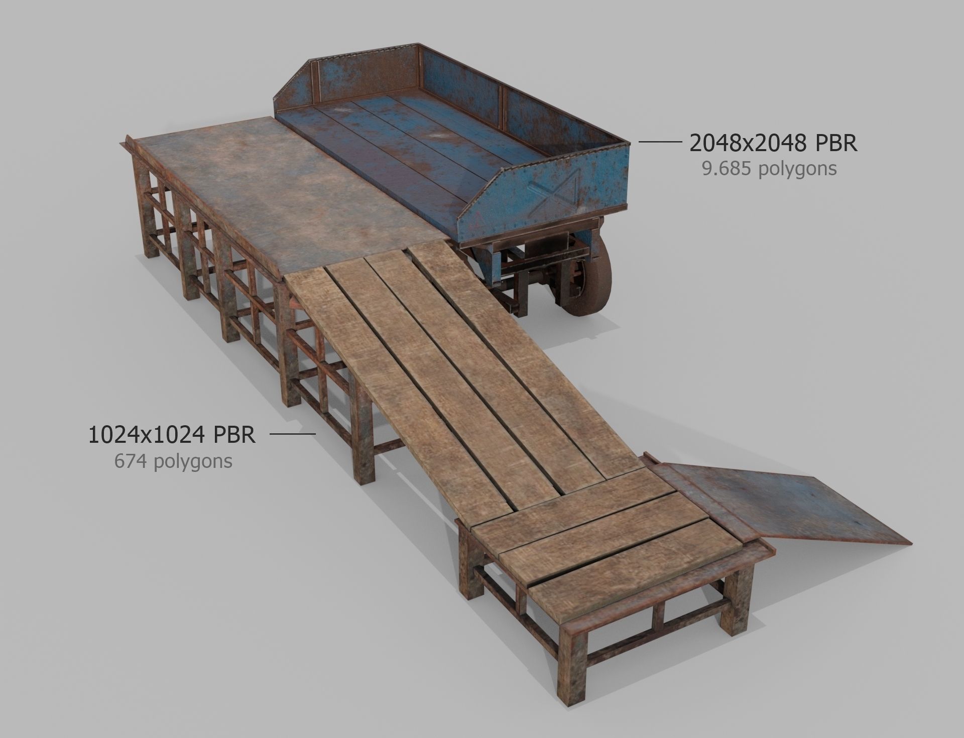 3D model Medieval wagon ramp PRB game-ready low-poly asset VR / AR ...