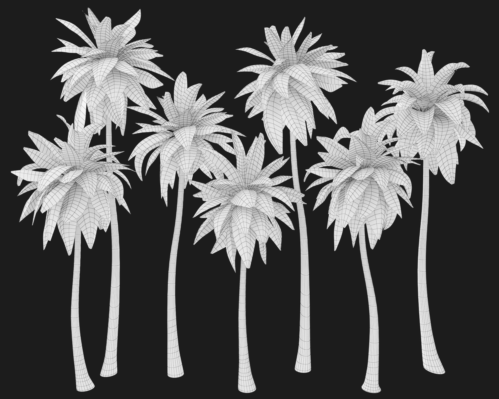 3D model Palms low poly set 1 five palm trees VR / AR / low-poly | CGTrader